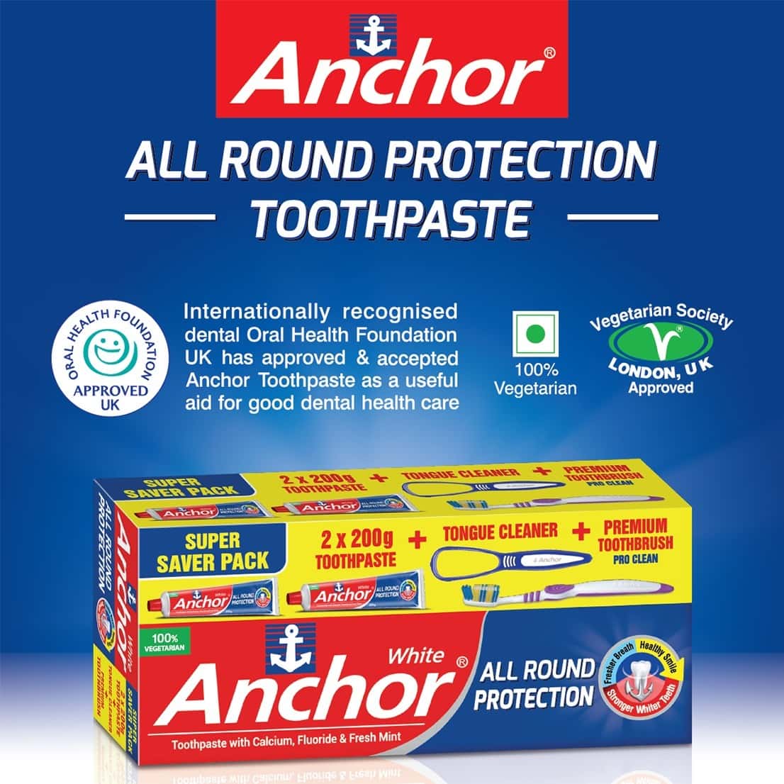 Buy ANCHOR WHITE TOOTHPASTE SUPER SAVER PACK - 200GM X 2 Online & Get ...
