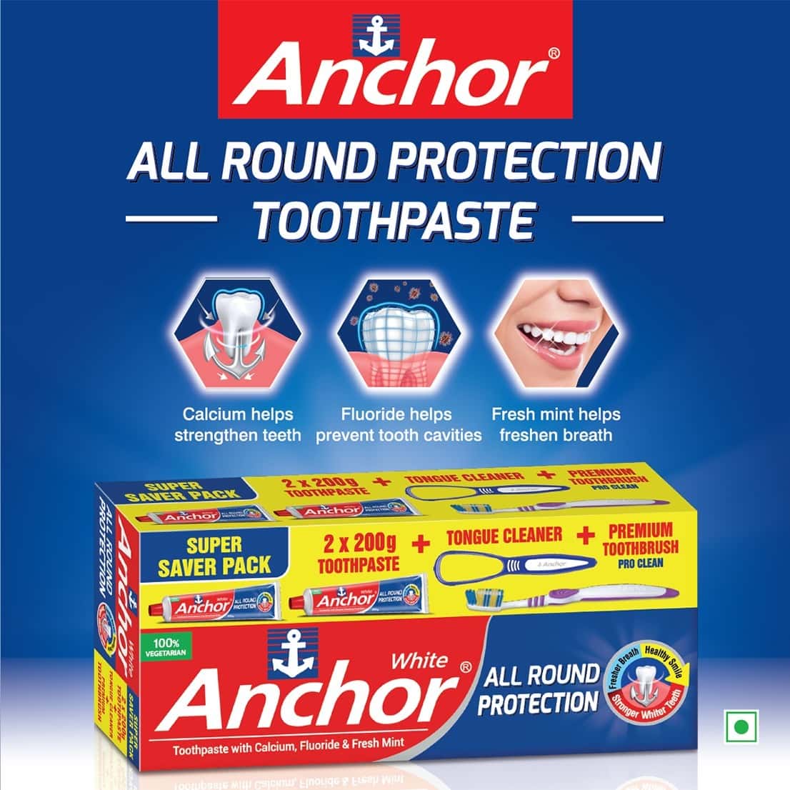 Buy ANCHOR WHITE TOOTHPASTE SUPER SAVER PACK - 200GM X 2 Online & Get ...