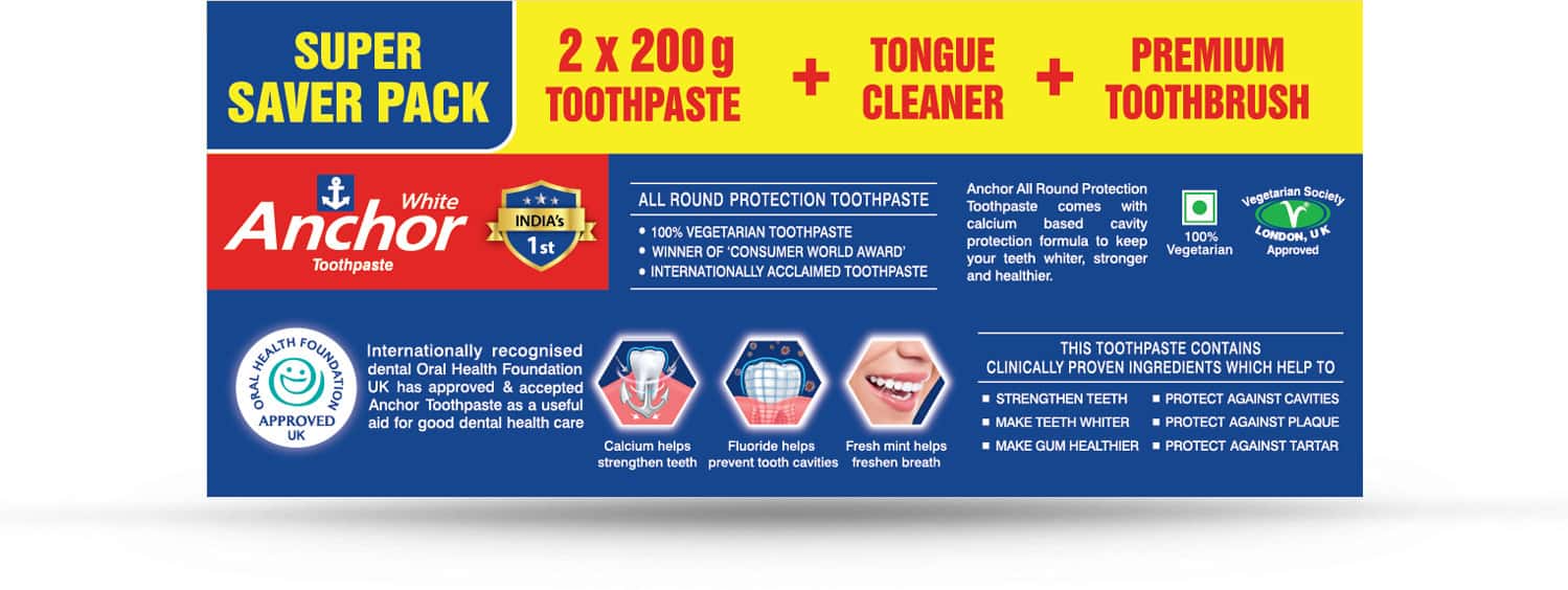 Buy ANCHOR WHITE TOOTHPASTE SUPER SAVER PACK - 200GM X 2 Online & Get ...