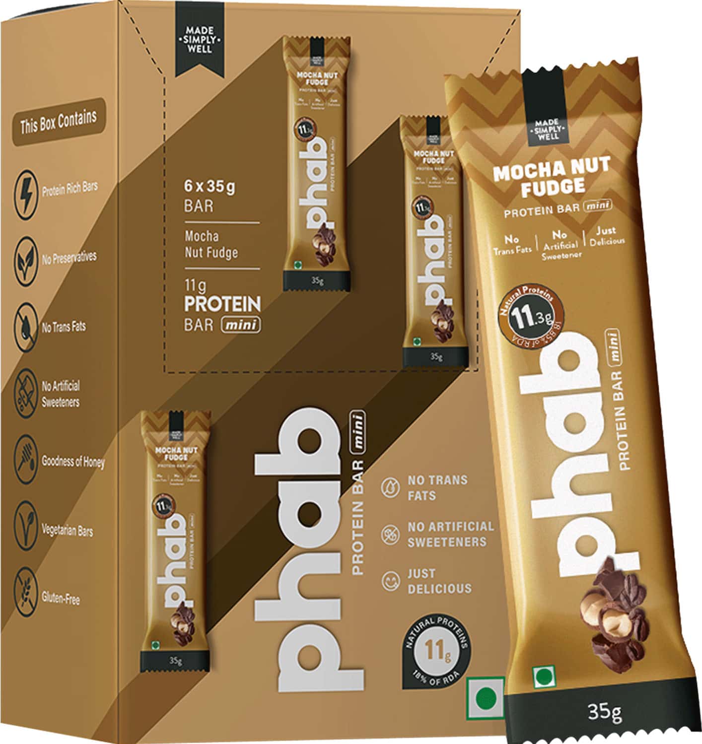 Buy PHAB PROTEIN BAR MINI 11G PROTEIN ZERO TRANS FATS: PACK OF 6X 35G ...