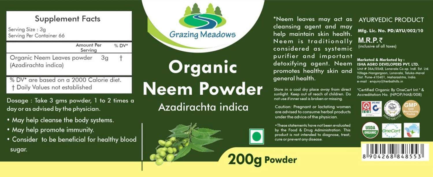 Buy GRAZING MEADOWS ORGANIC NEEM POWDER/NEEM LEAVES POWDER ...