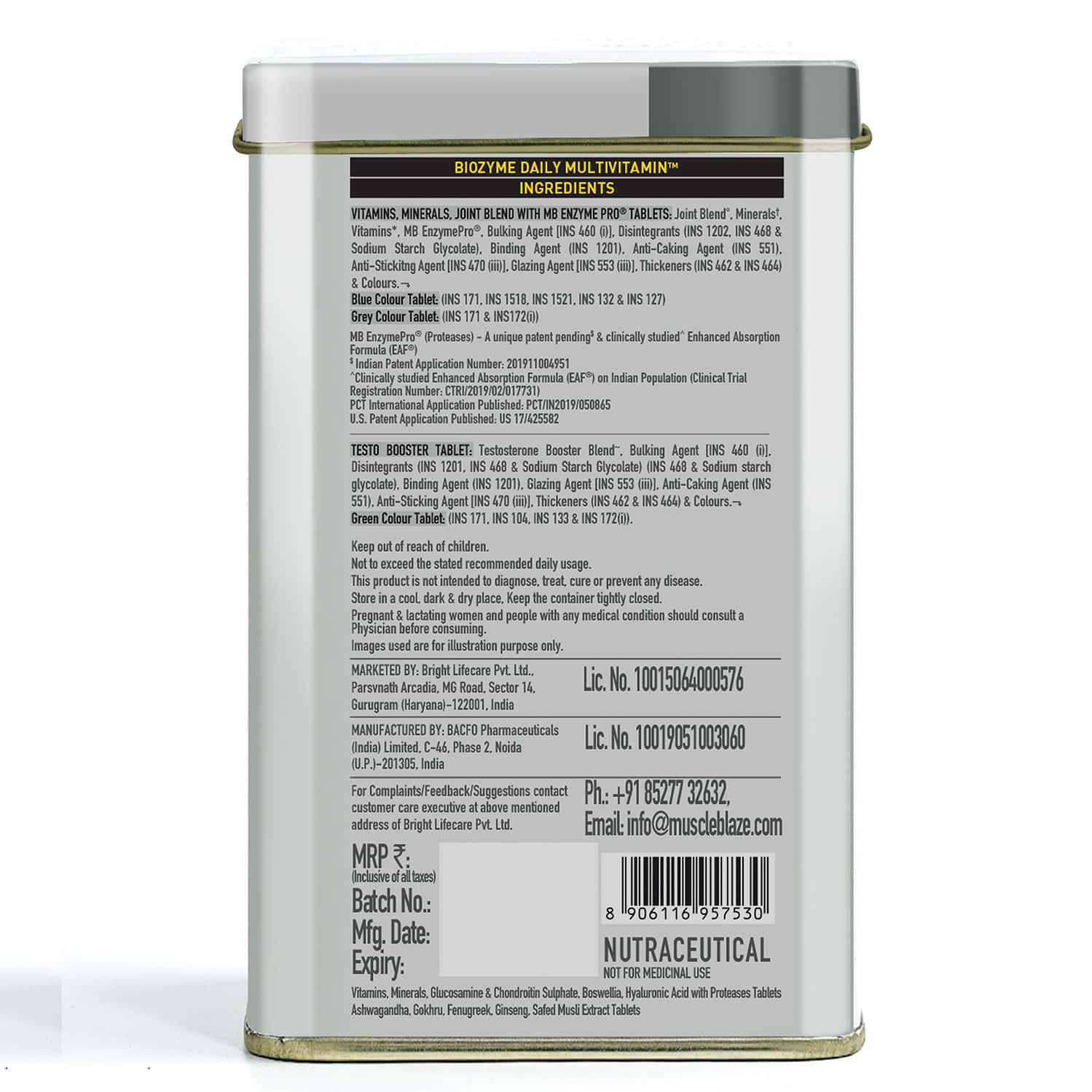 Buy MUSCLEBLAZE BIOZYME DAILY MULTIVITAMIN FOR MEN AND WOMEN (90 ...