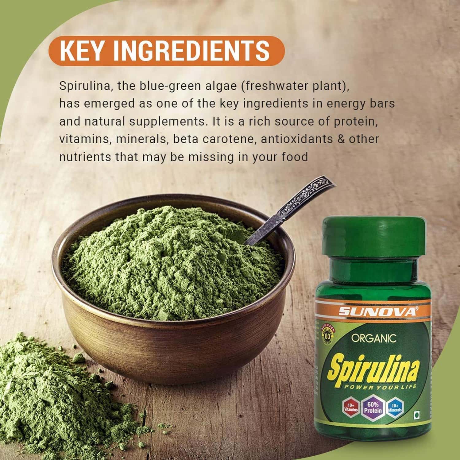 Buy SUNOVA ORGANIC SPIRULINA TABLETS - SPIRULINA AND BLUE-GREEN ALGAE, 60 TABLETS X PACK F 5 ...