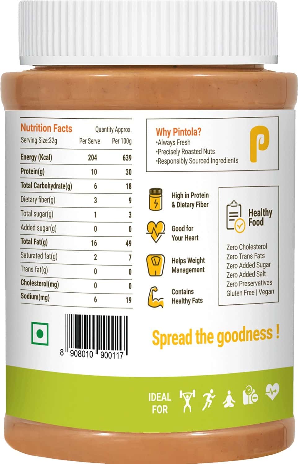 Buy PINTOLA ORGANIC CRUNCHY PEANUT BUTTER 1KG JAR Online & Get Upto 60% ...