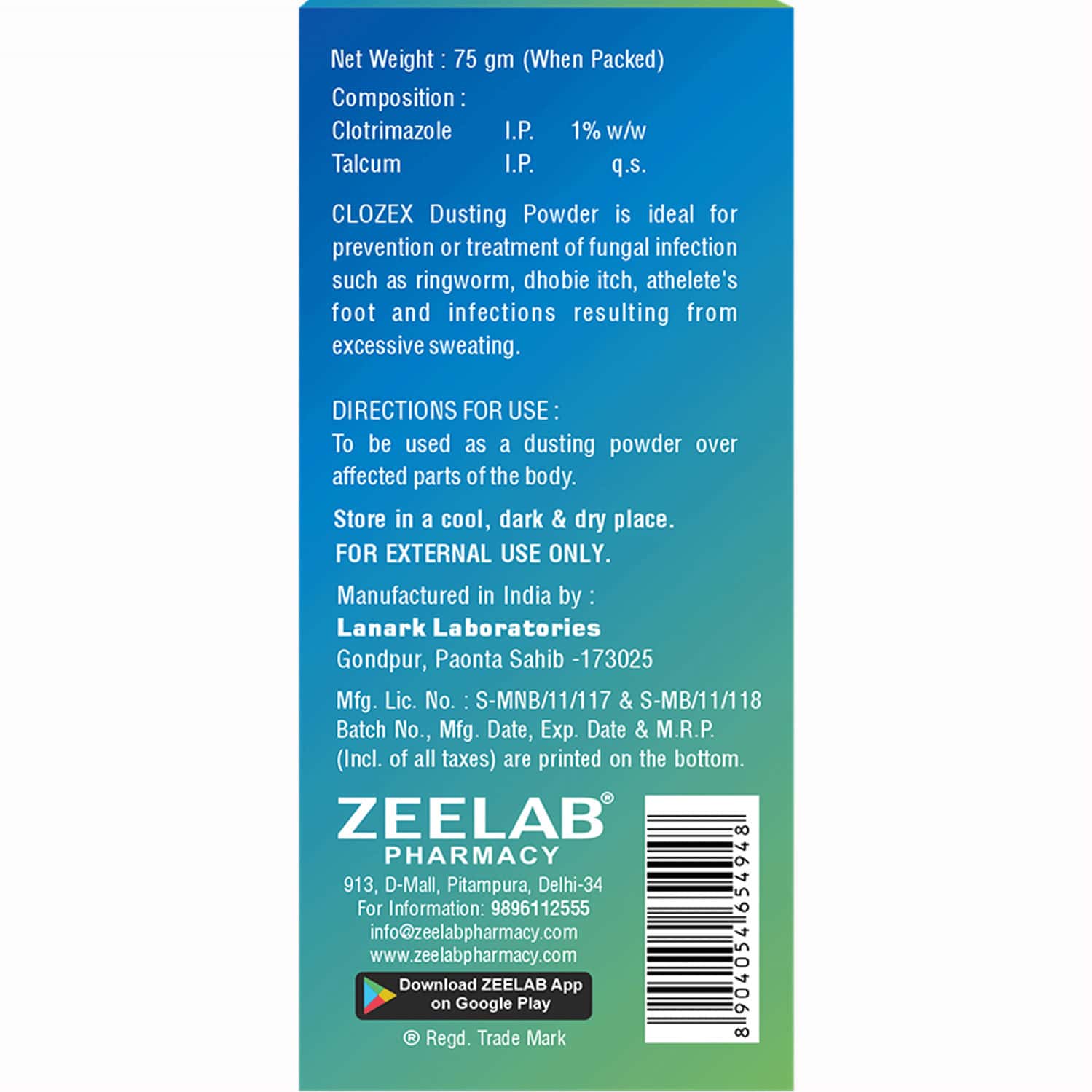 Buy CLOZEX DUSTING POWDER 75GM Online & Get Upto 60% OFF at PharmEasy