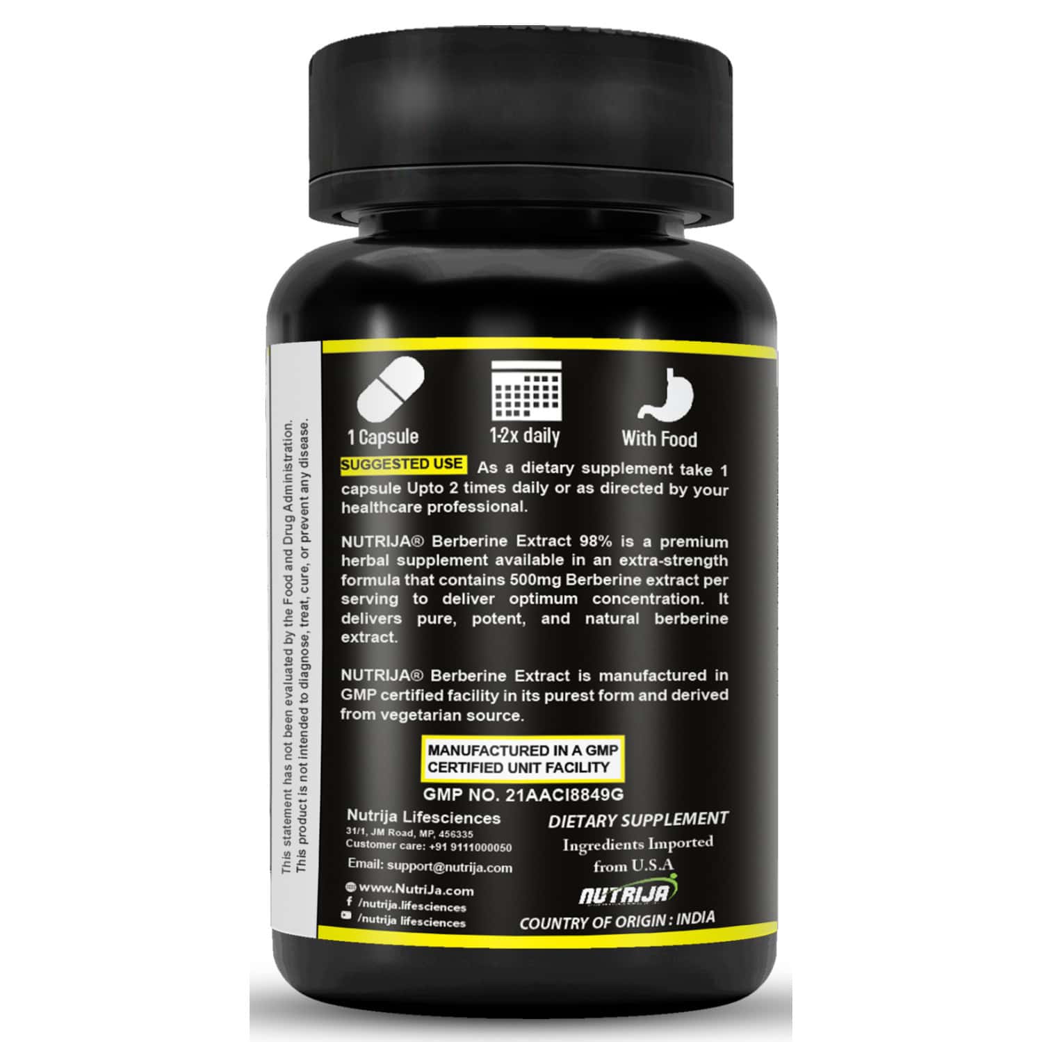 Buy NUTRIJA BERBERINE EXTRACT 500MG CAPSULES | STANDARDIZED TO MIN 98% ...