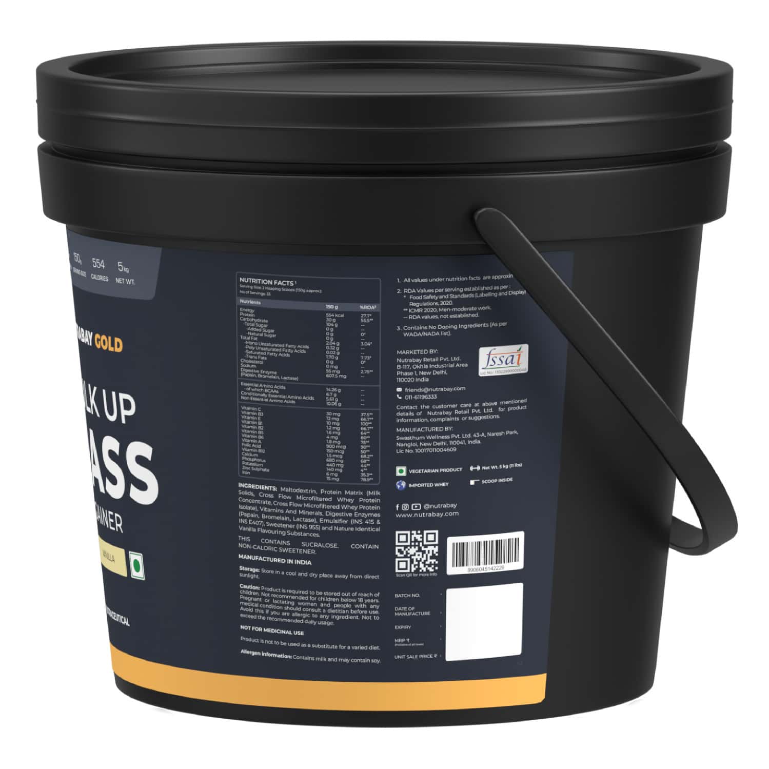 Buy NUTRABAY GOLD BULK UP MASS GAINER, CARBS TO PROTEIN BLEND (3:1), 30G PROTEIN - 5KG, VANILLA ...