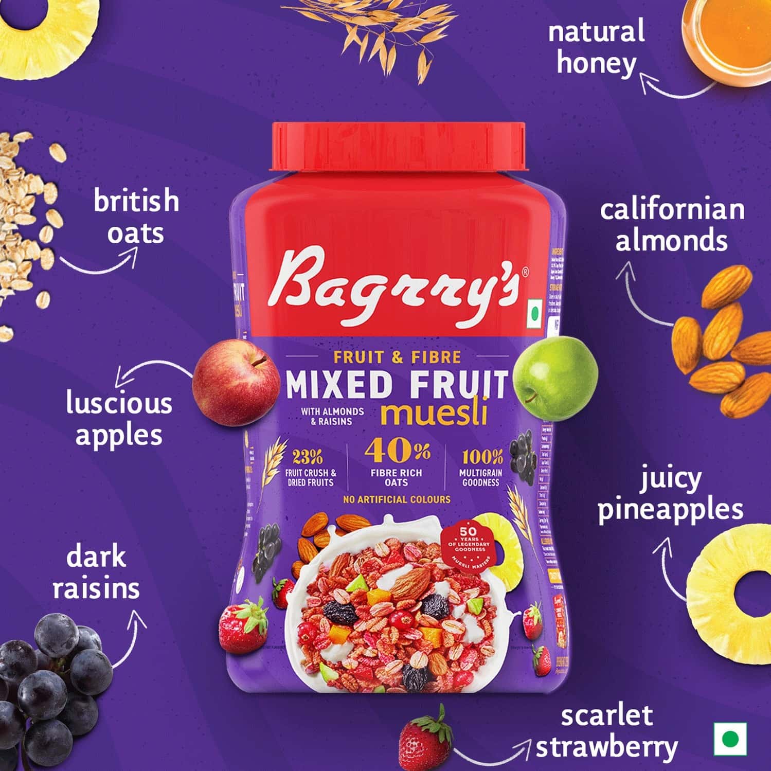 Buy BAGRRYS FRUIT N FIBRE MIXED FRUIT MUESLI 1000 GM JAR Online & Get ...