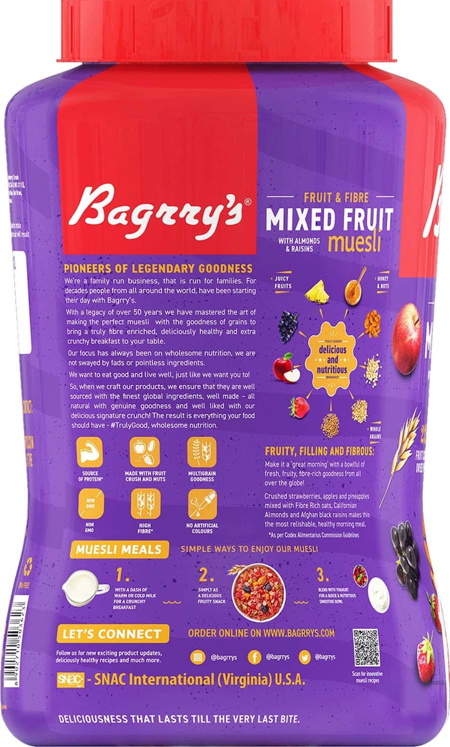 Buy BAGRRYS FRUIT N FIBRE MIXED FRUIT MUESLI 1000 GM JAR Online & Get ...