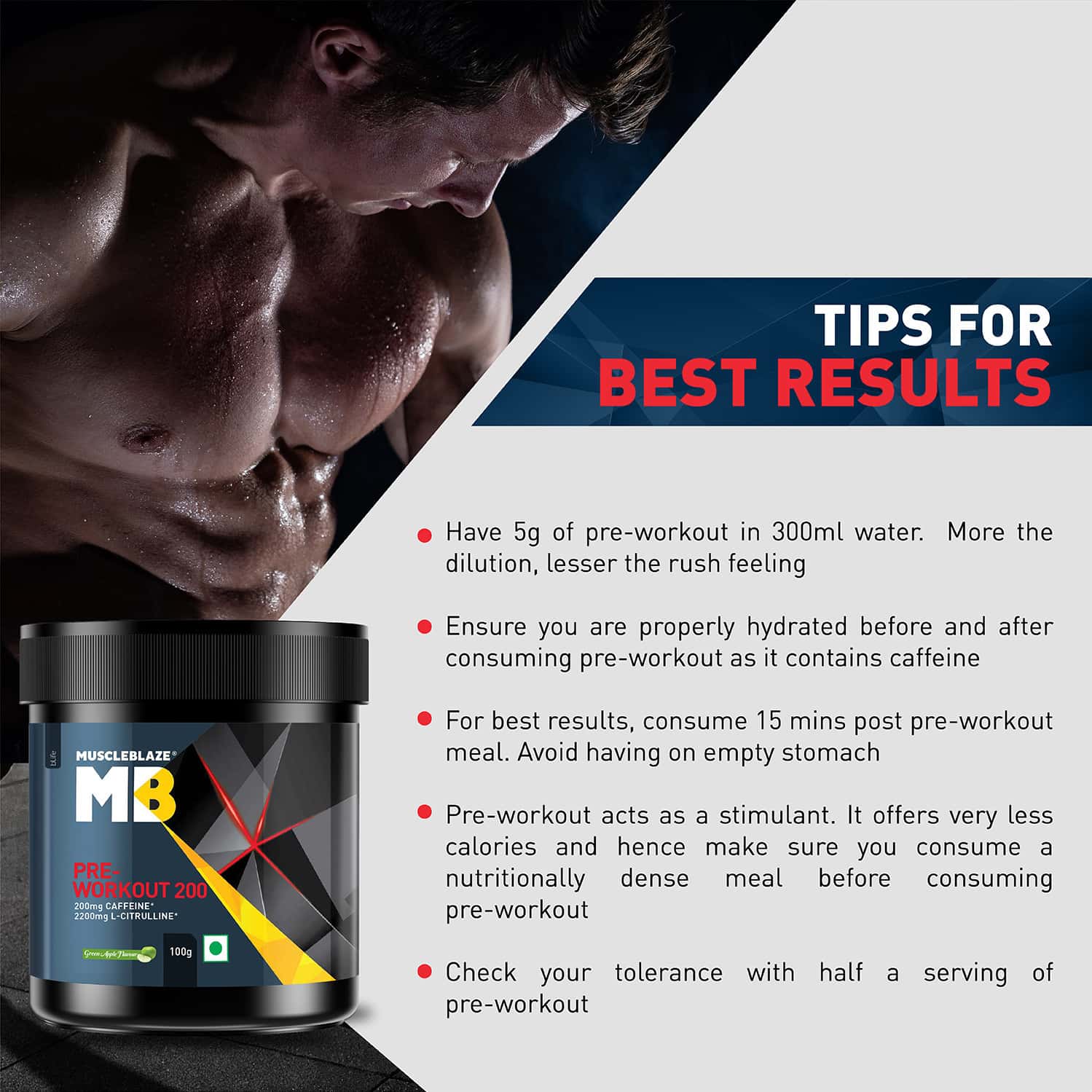 Buy MUSCLEBLAZE PRE WORKOUT 200, 200MG CAFFEINE, 2200MG CITRULLINE ...
