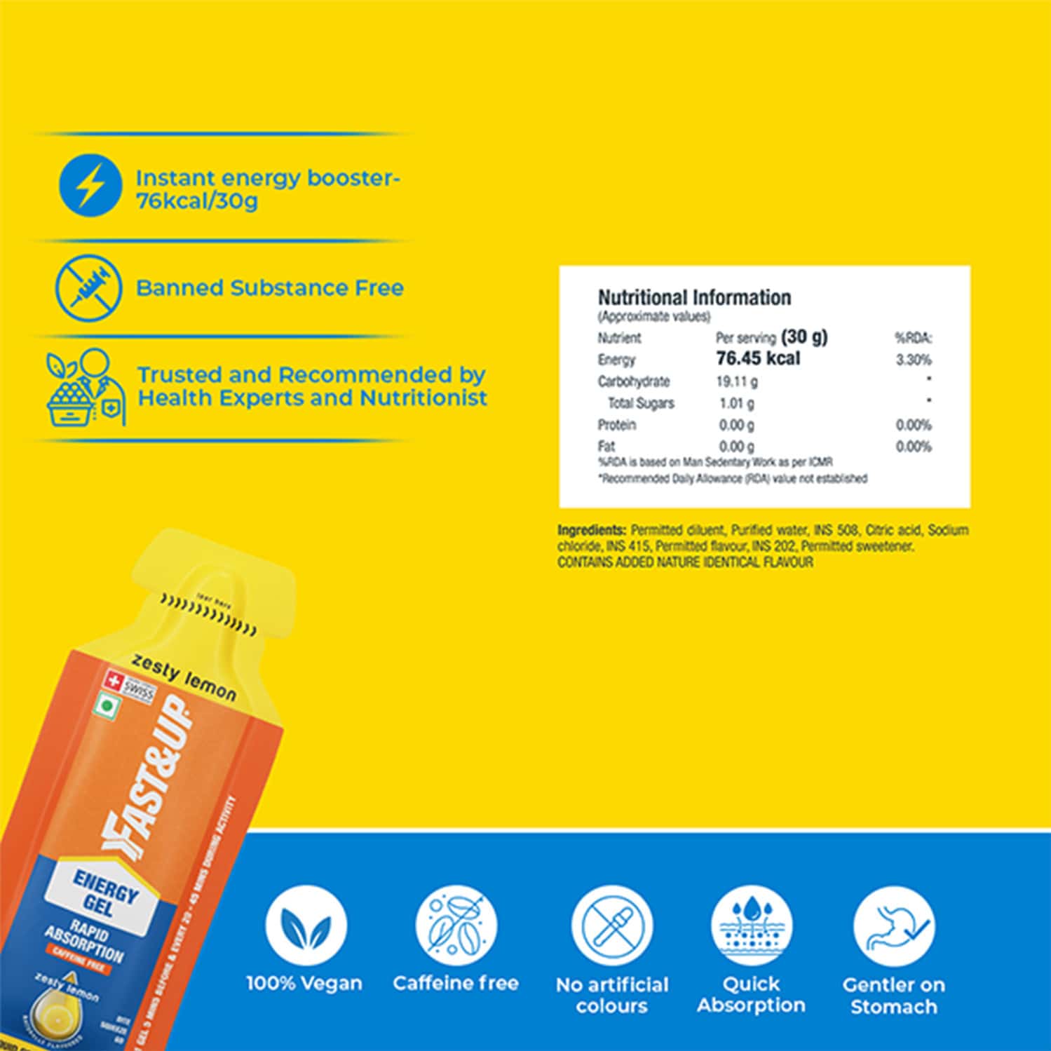 Buy FAST&UP ENERGY GEL- INSTANT ENERGY BOOSTER ZESTY LEMON FLAVOR (5 ...
