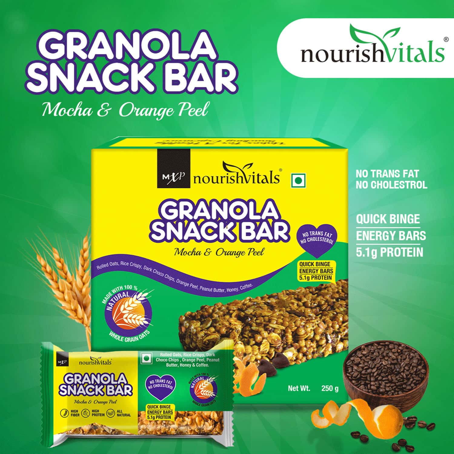 Buy NOURISHVITALS MOCHA AND ORANGE PEEL GRANOLA SNACK BAR 250G (5 BARS ...