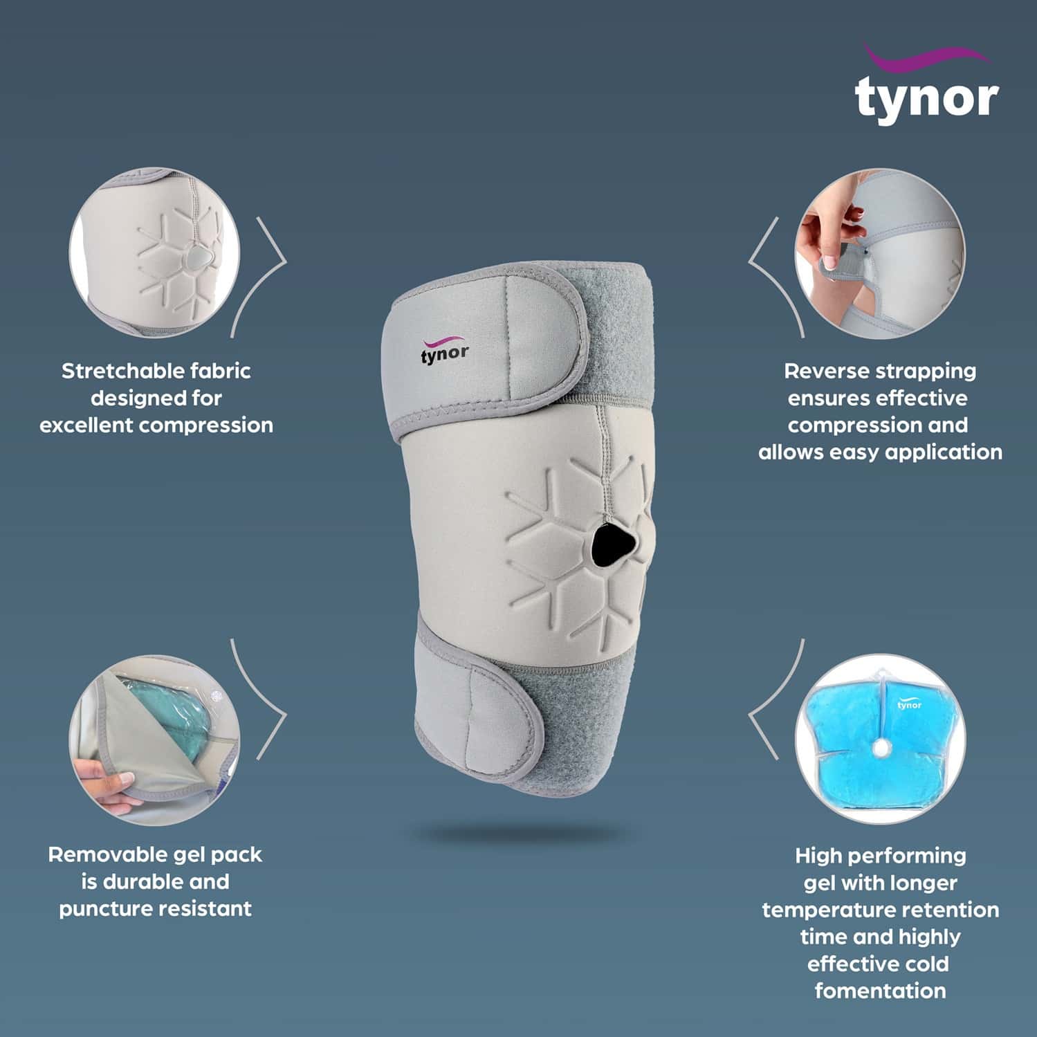 Buy TYNOR COOL PACK KNEE WRAP, GREY, UNIVERSAL SIZE, 1 UNIT Online ...