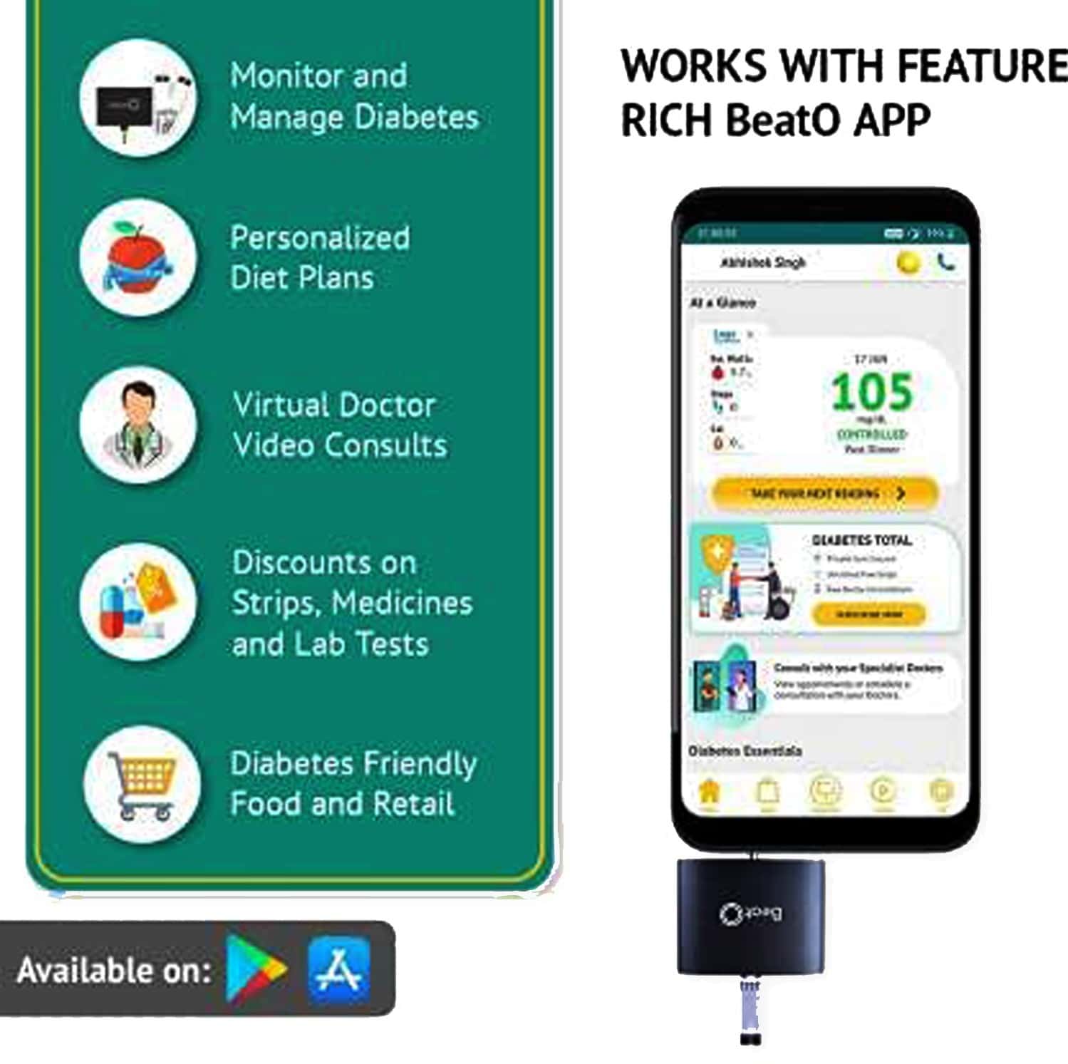 Buy BEATO SMART GLUCOMETER KIT WITH 20 STRIPS AND 20 LANCETS Online ...