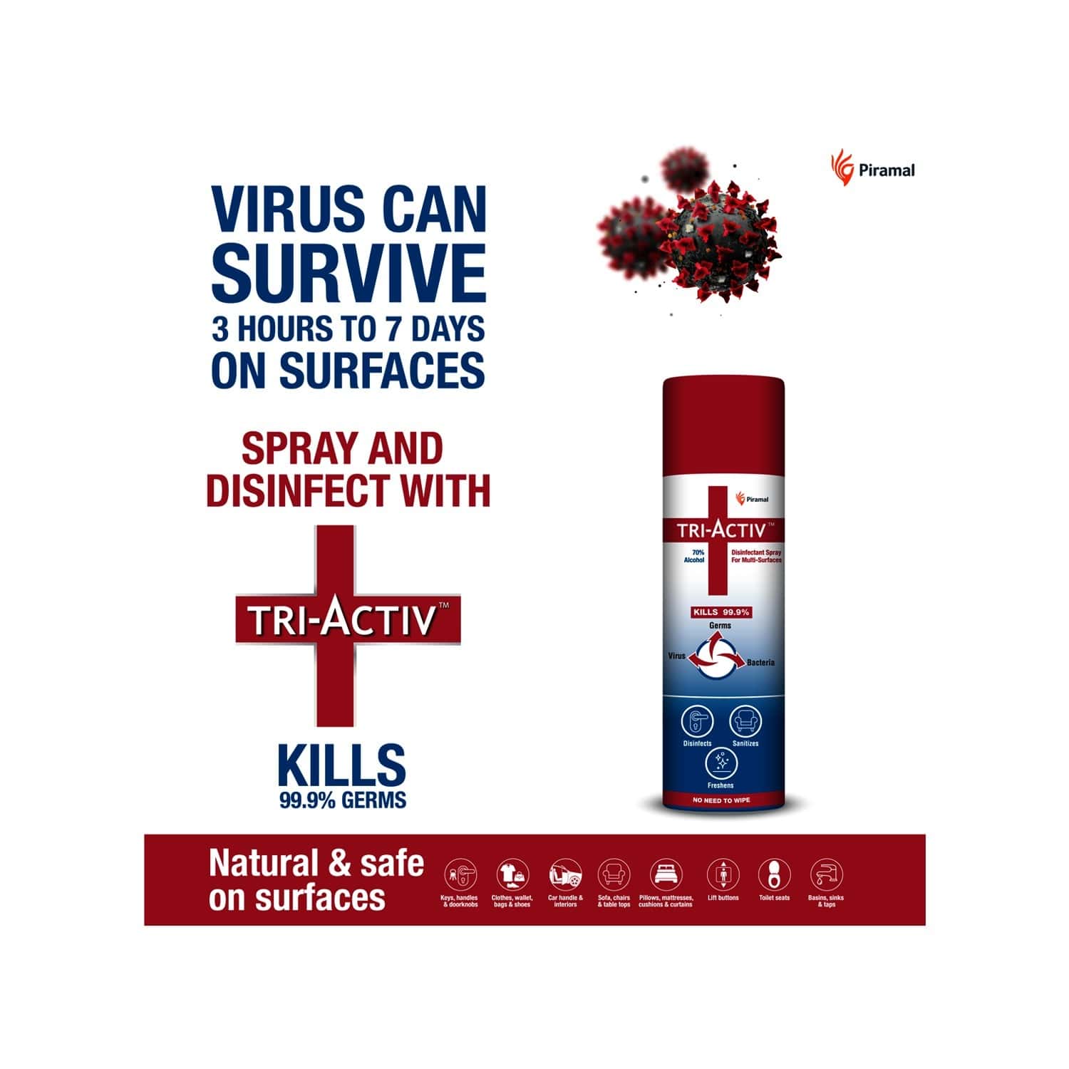 Buy Tri-Activ Disinfectant Spray For Multi-Surfaces - 70% Alcohol Based ...