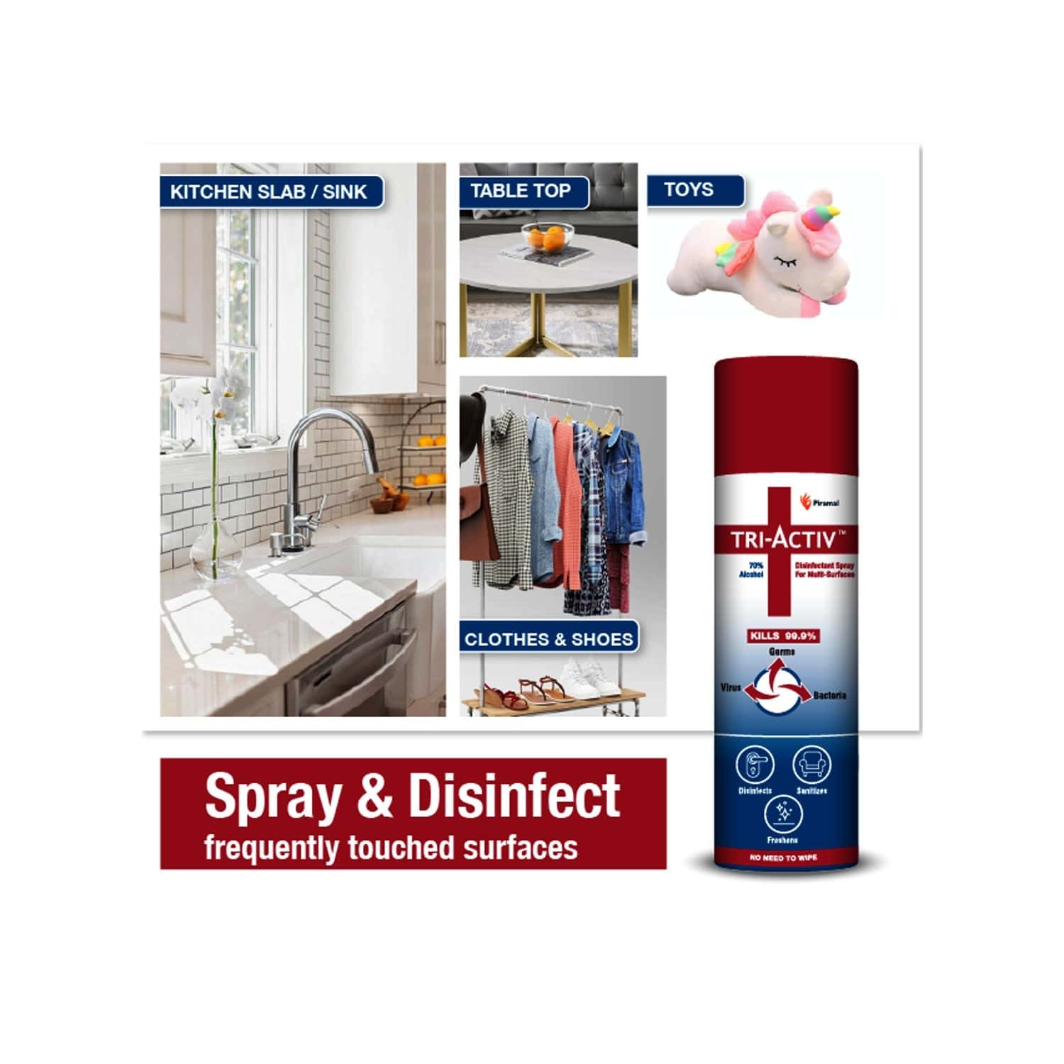 Buy Tri-Activ Disinfectant Spray For Multi-Surfaces - 70% Alcohol Based ...
