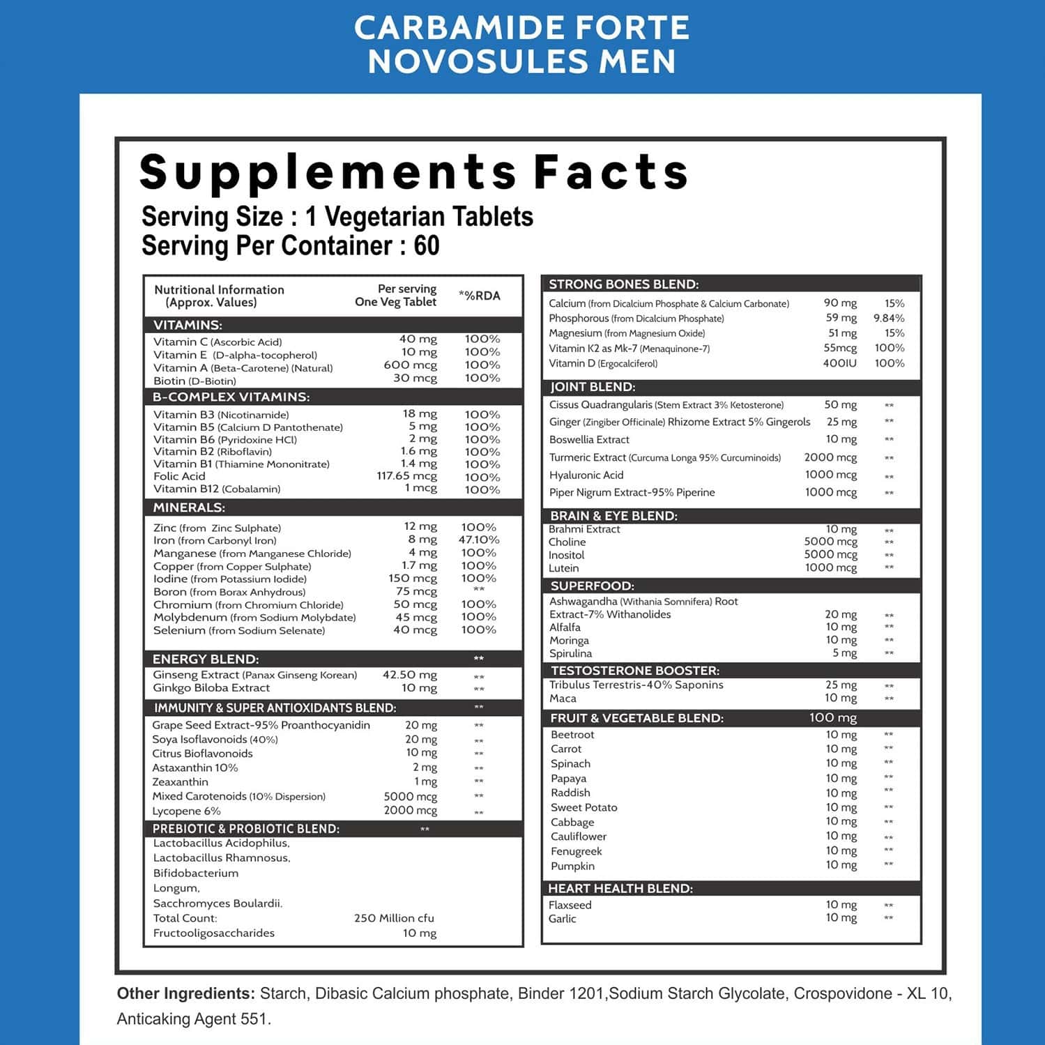 Buy CARBAMIDE FORTE MULTIVITAMIN FOR MEN, 67 INGREDIENTS 13 VITAL ...