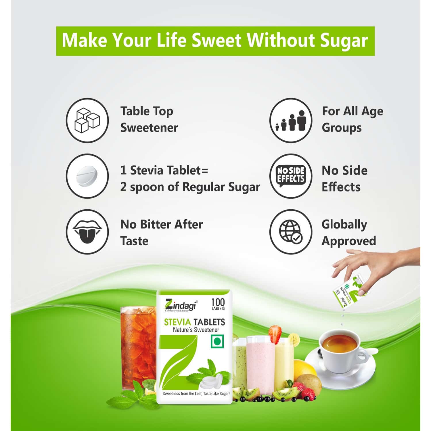 Buy ZINDAGI STEVIA SUGAR TABLETS | SUGARFREE SWWETENER | VEGAN FRIENDLY ...
