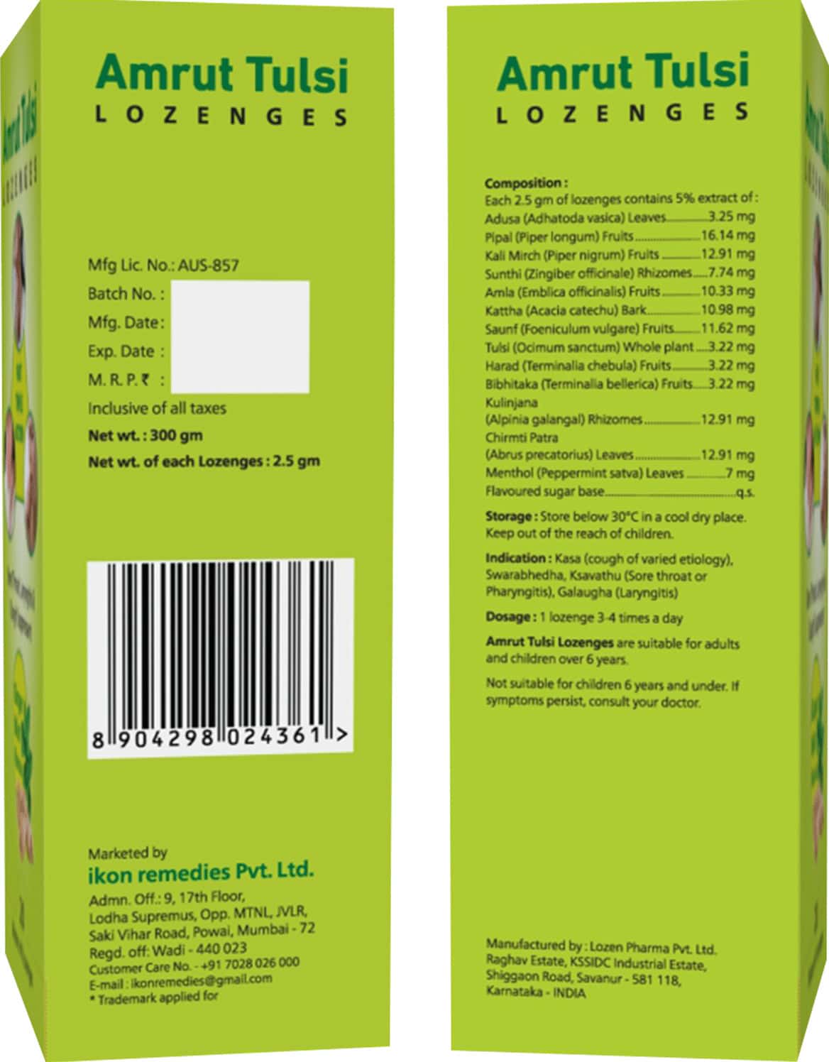 Buy AMRUT TULSI LOZENGES (GINGER MINT 20 STRIPS) Online & Get Upto 60% ...
