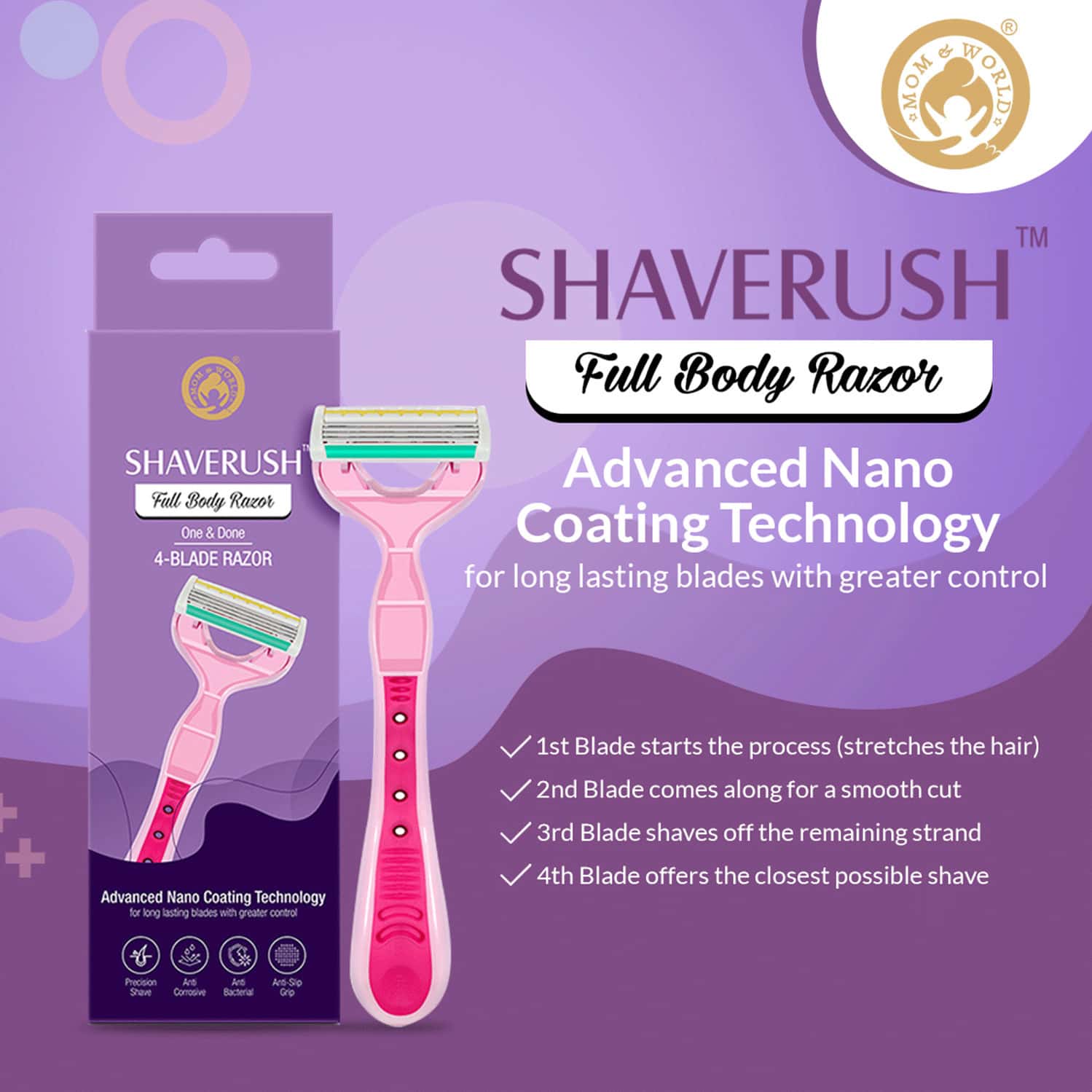 Buy MOM & WORLD SHAVERUSH 4 BLADE FULL BODY RAZOR WITH ADVANCE NANO ...