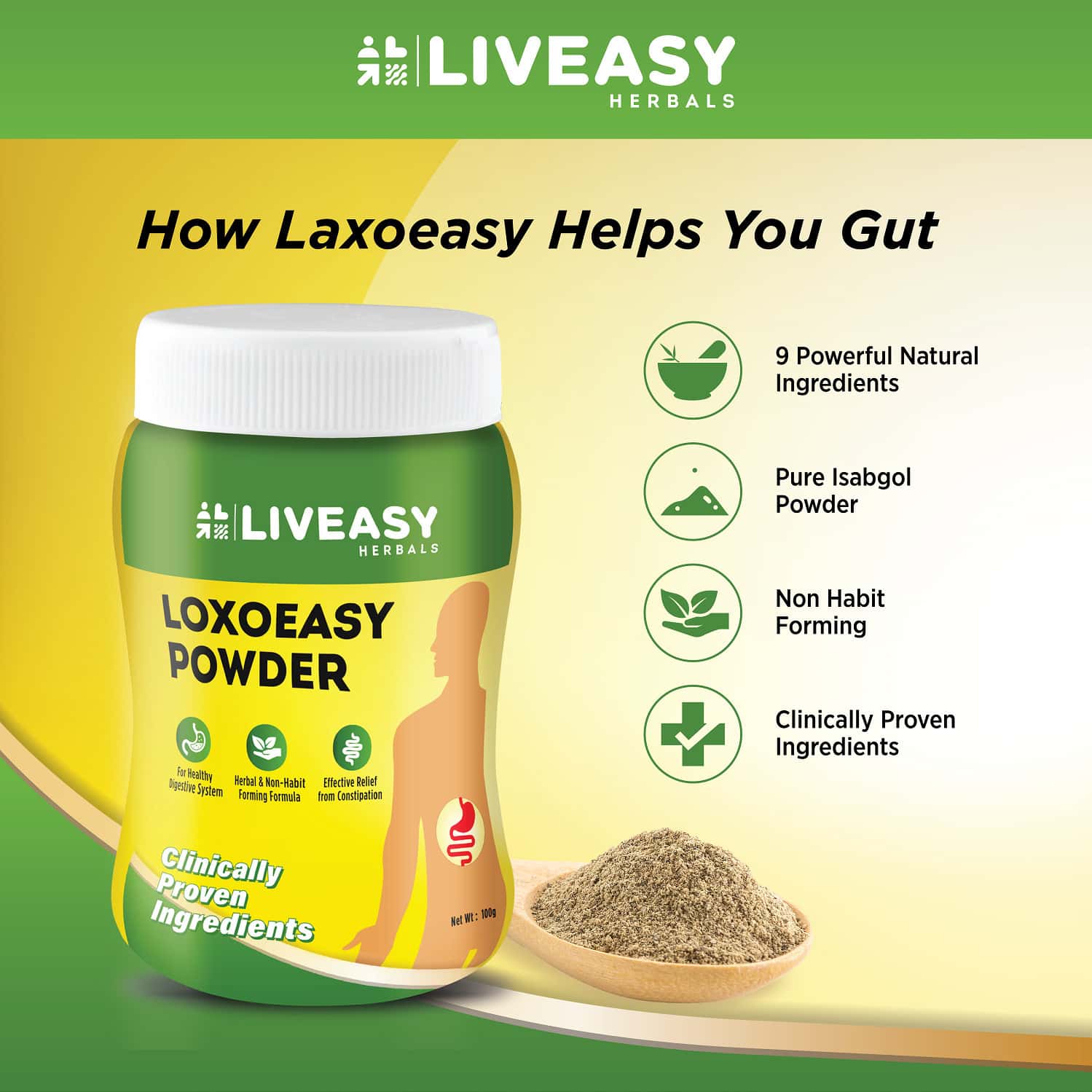 Buy LIVEASY HERBALS LOXOEASY -HERBALS CONSTIPATION RELIEF POWDER-100G ...