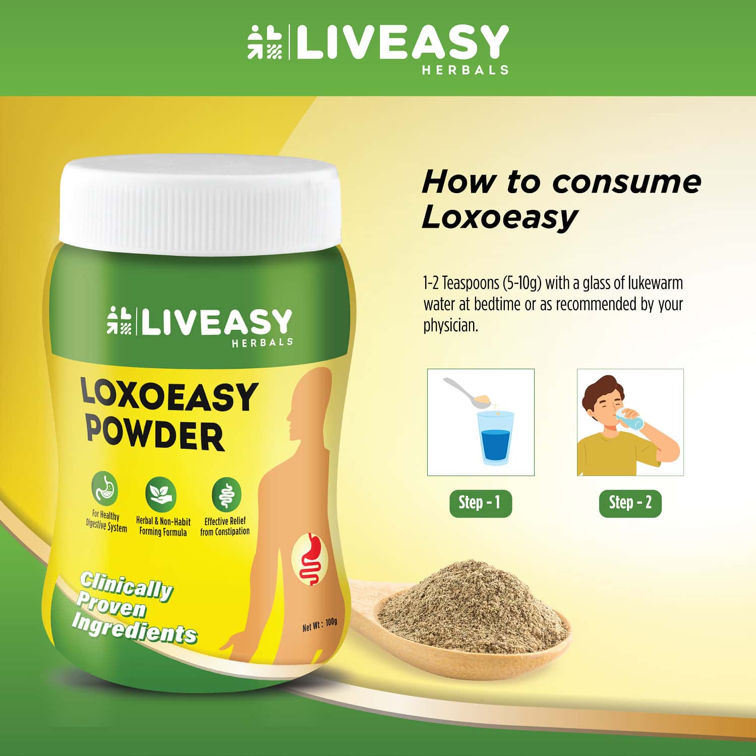 Buy LIVEASY HERBALS LOXOEASY -HERBALS CONSTIPATION RELIEF POWDER-100G ...