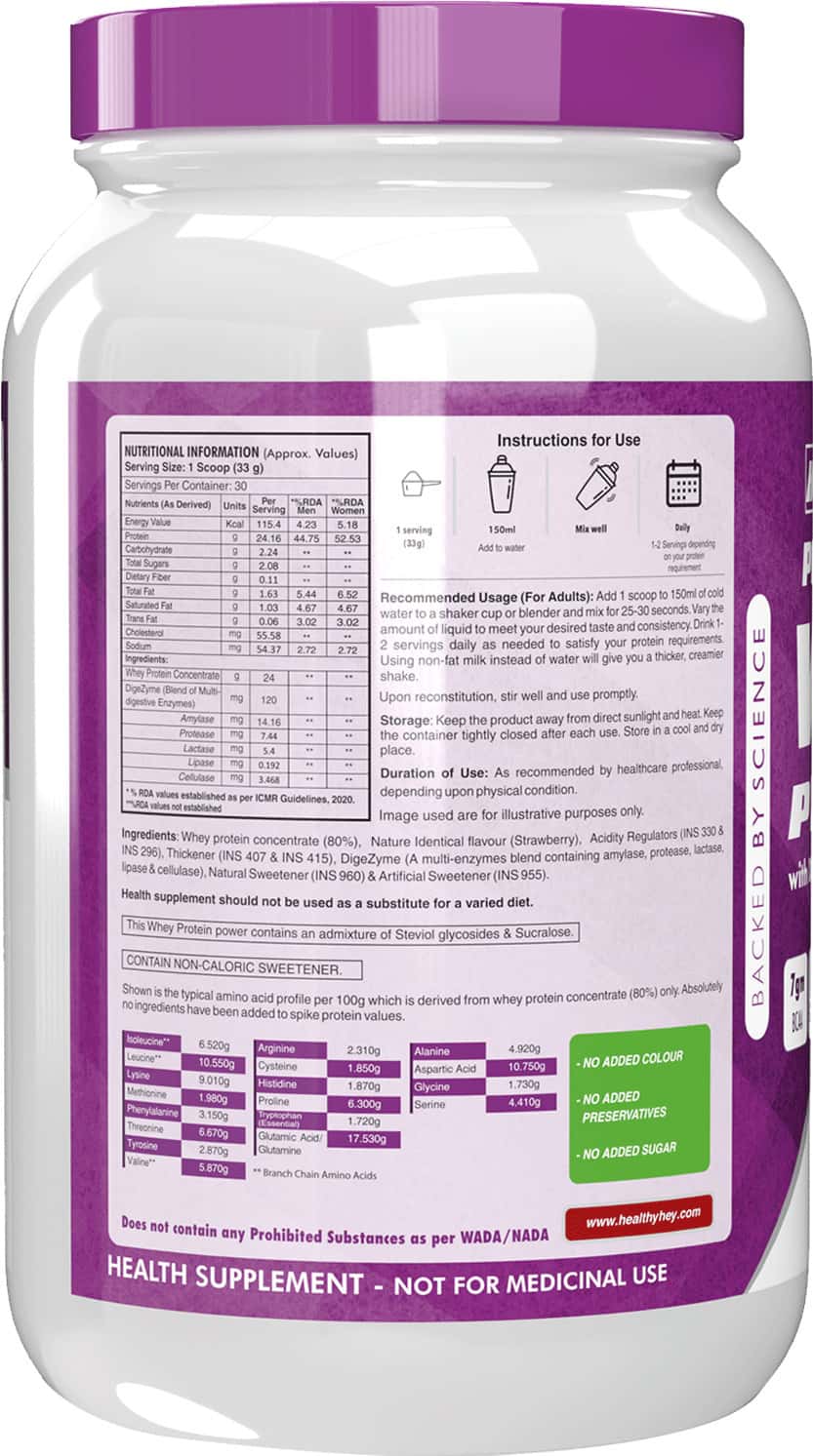 Buy HEALTHYHEY WHEY PROTEIN CONCENTRATE - HELPS IN MUSCLE SYNTHESIS STRAWBERRY 1 KG Online & Get ...