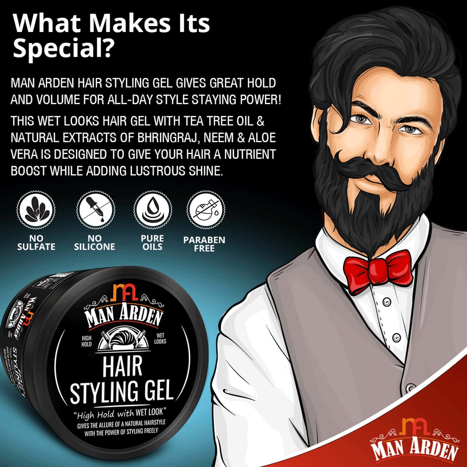 Buy MAN ARDEN HAIR STYLING GEL - HIGH HOLD WITH WET LOOKS 50 G Online ...