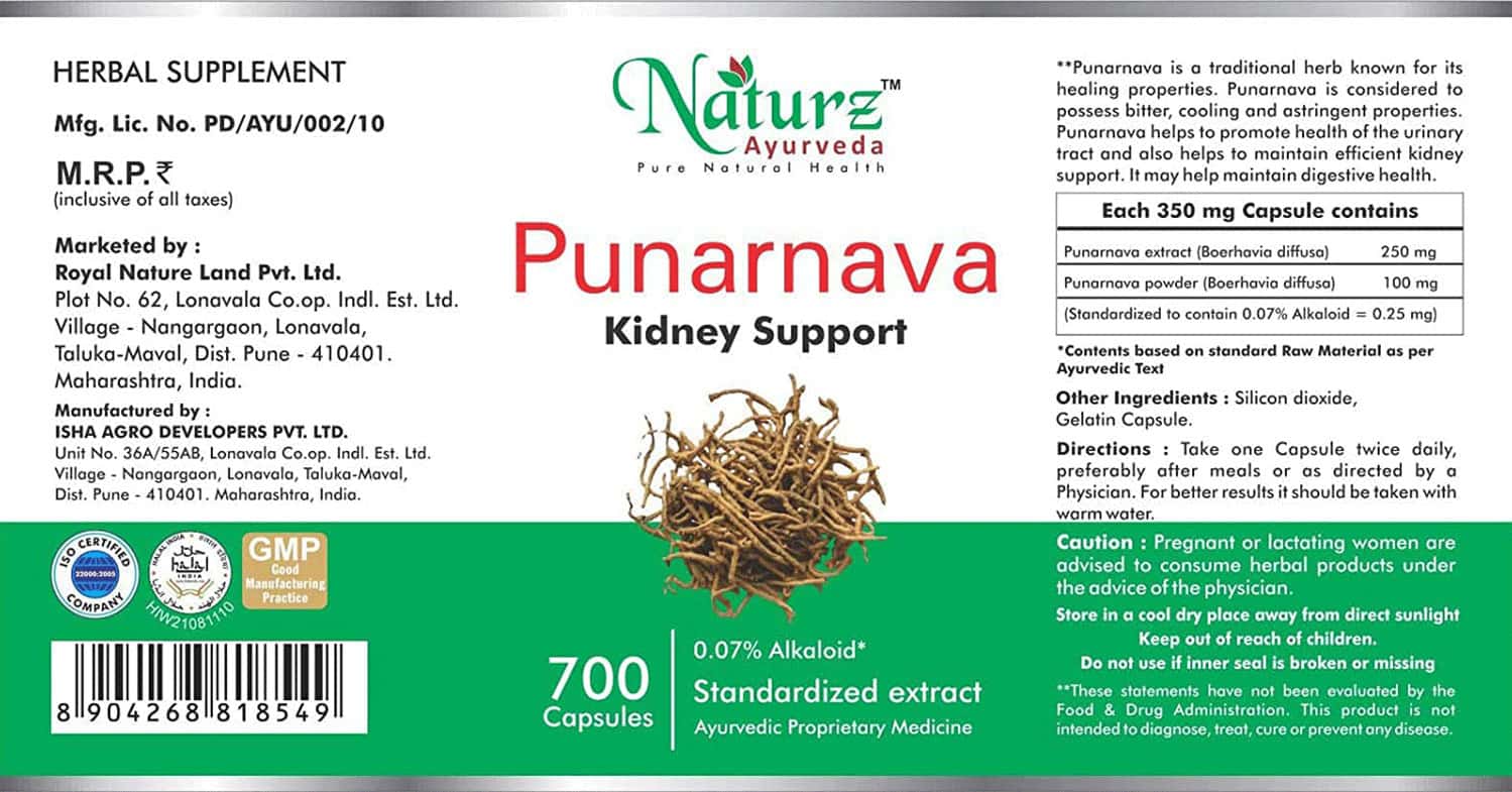 Buy NATURZ AYURVEDA PUNARNAVA 700 CAPSULES VALUE PACK OF 2 Online & Get ...