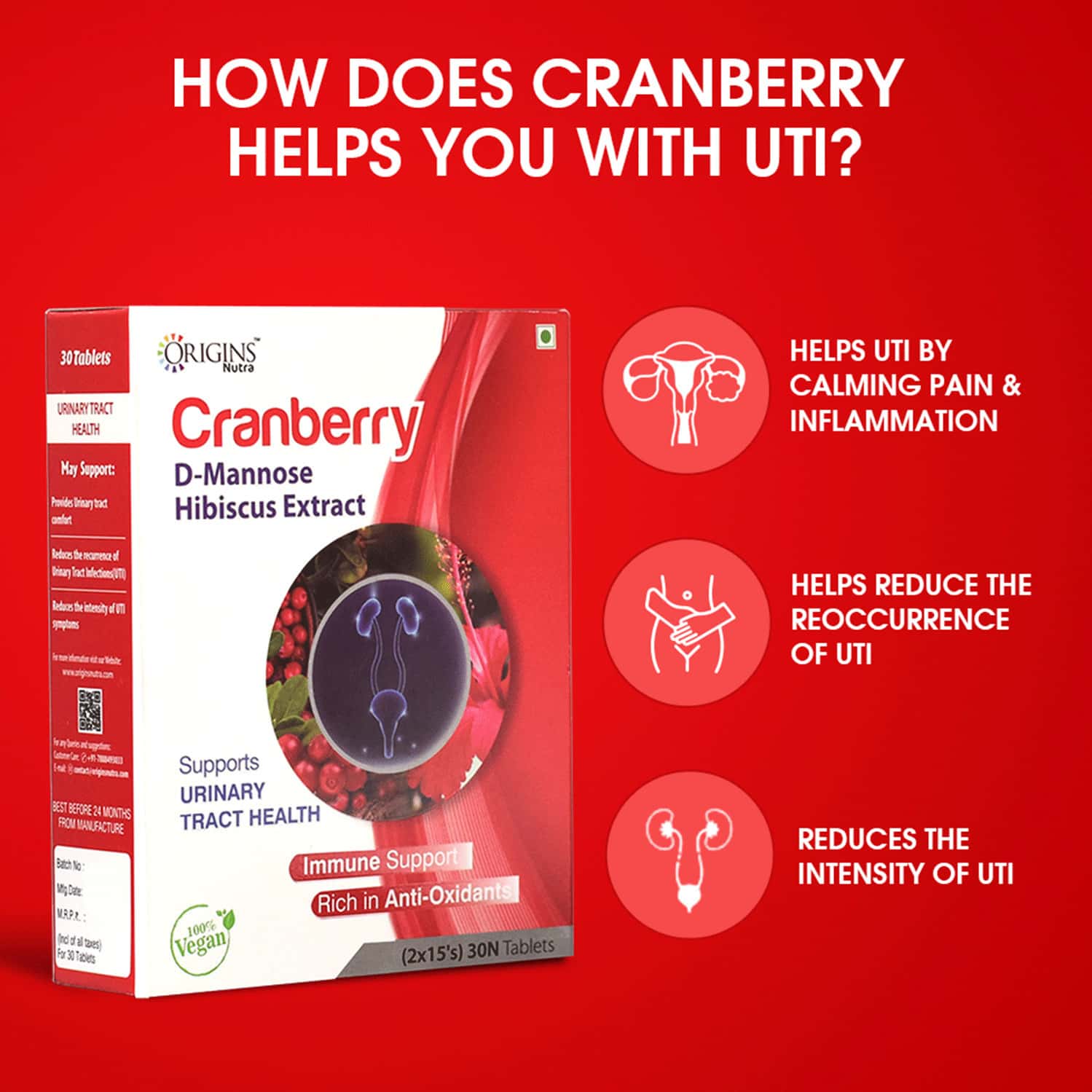 Buy ORIGINS NUTRA CRANBERRY D-MANNOSE WITH HIBISCUS EXTRACT (30 TABLETS ...