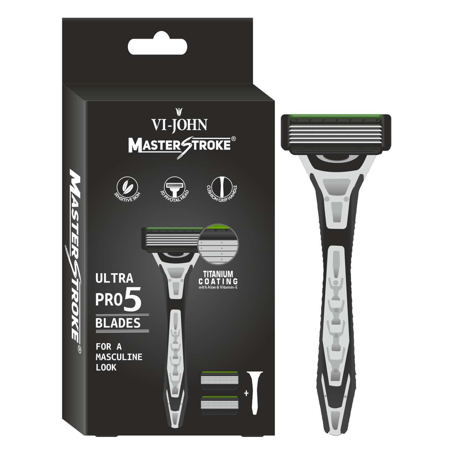 Buy VI-JOHN COMBO PACK OF MASTER STROKE 5 BLADE RAZOR & HARD SKIN TYPE ...