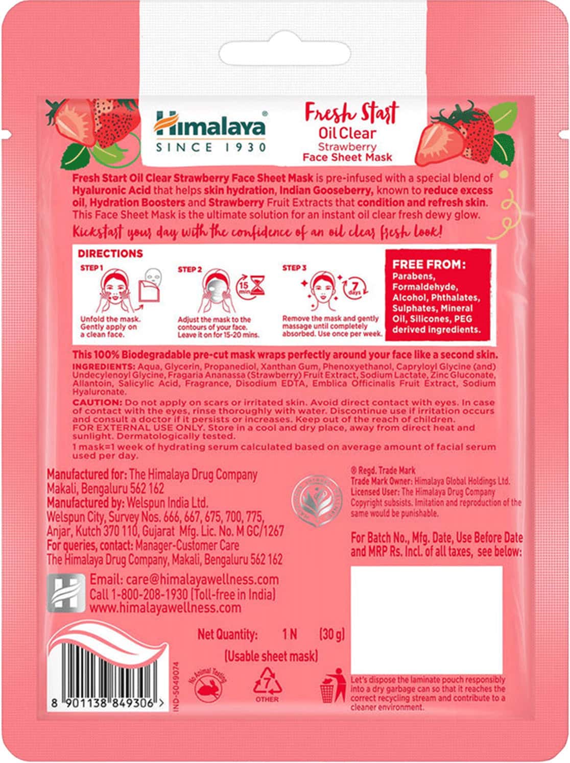 Buy HIMALAYA FRESH START OIL CLEAR STRAWBERRY SHEET MASK Online & Get ...