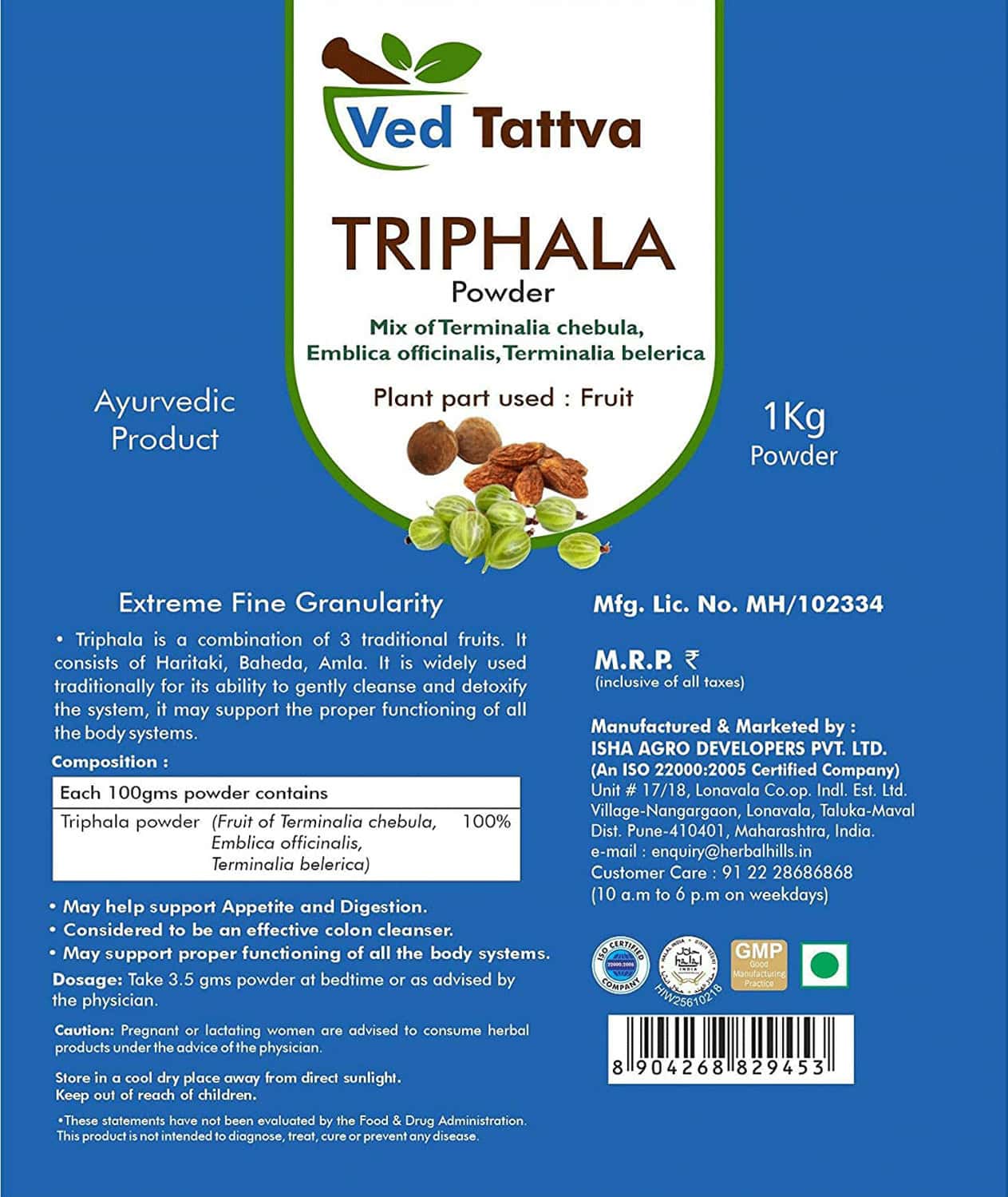 Buy VED TATTVA TRIPHALA POWDER - 1 KG (AMLA HARAD BAHEDA) FOR HEALTHY ...
