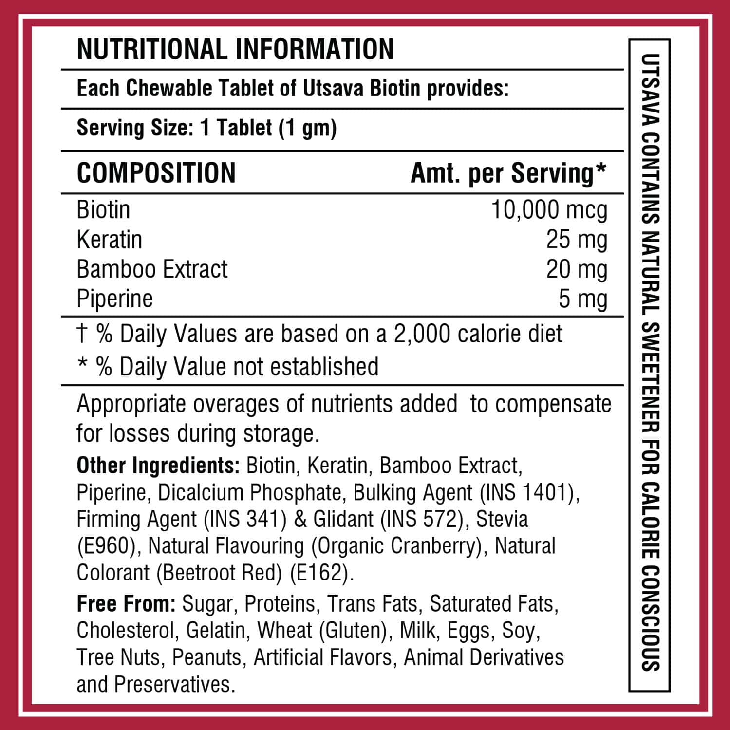 Buy NECTOR UTSAVA BIOTIN CRANBERRY SUGAR FREE CHEWABLE TABLETS, 30 ...