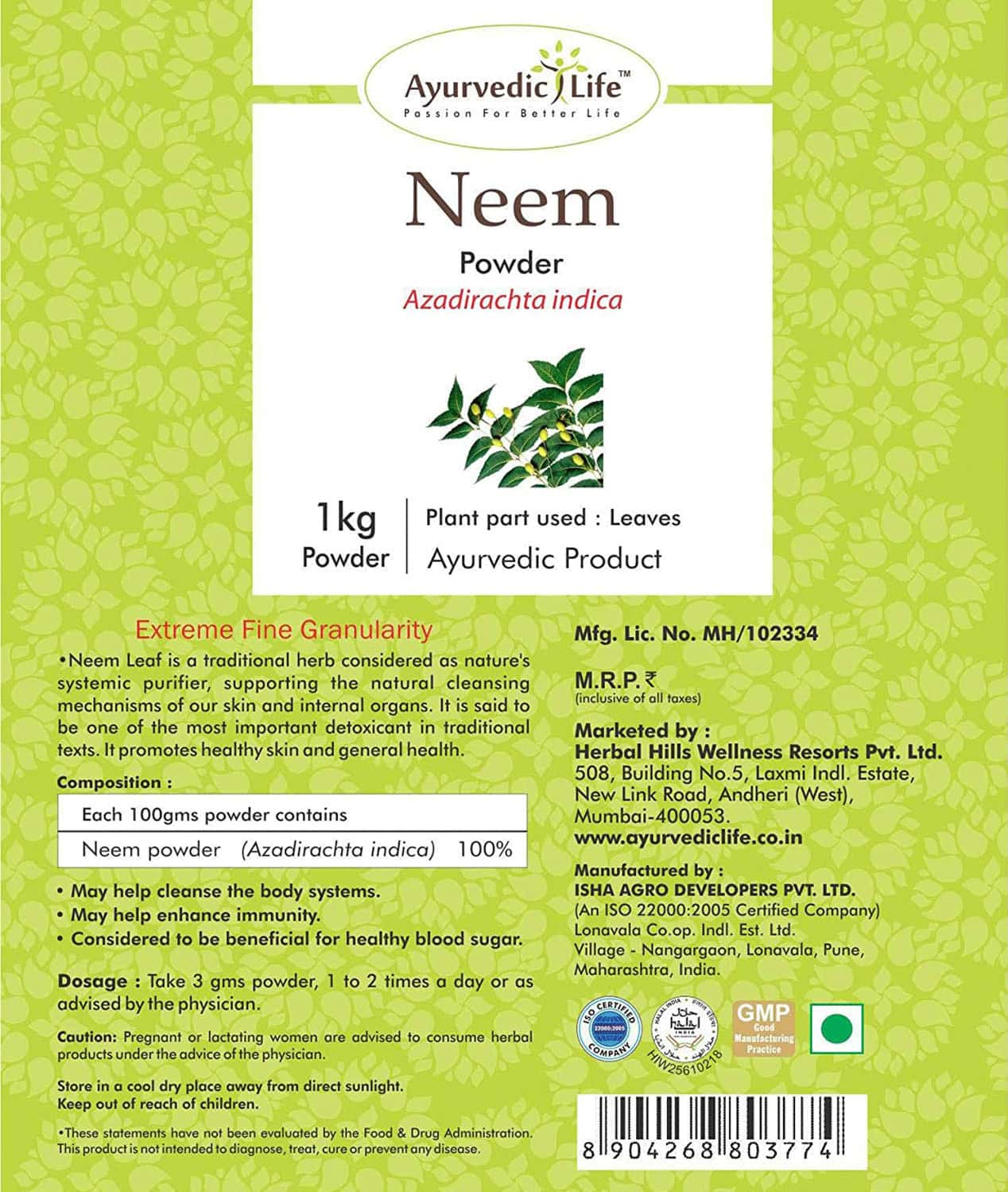 Buy AYURVEDIC LIFE NEEM PATRA POWDER - 1 KG VALUE PACK OF 4 Online ...