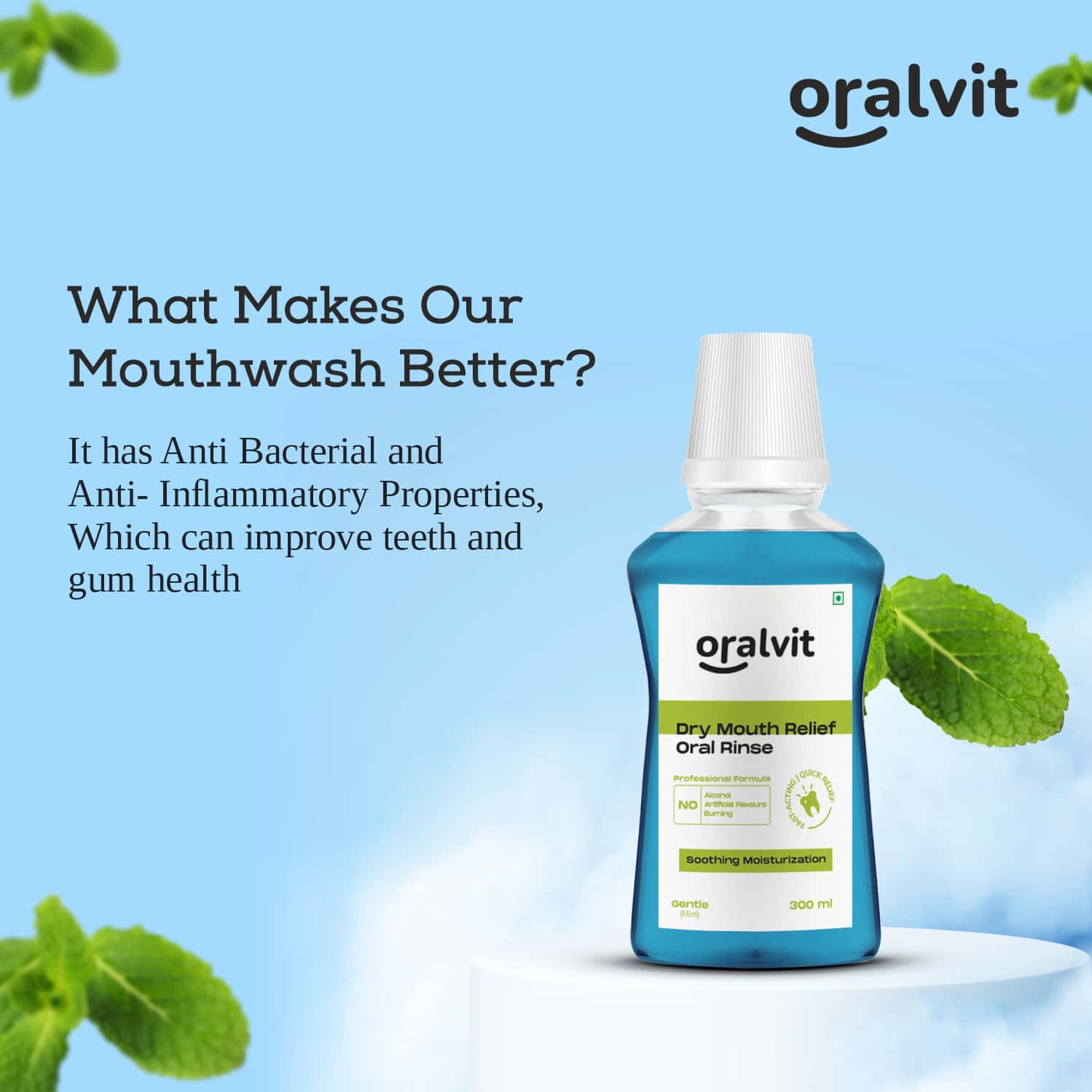 Buy ORALVIT ORAL RINSE DRY MOUTHWASH| PREVENTS BAD BREATH | 300ML MINT ...