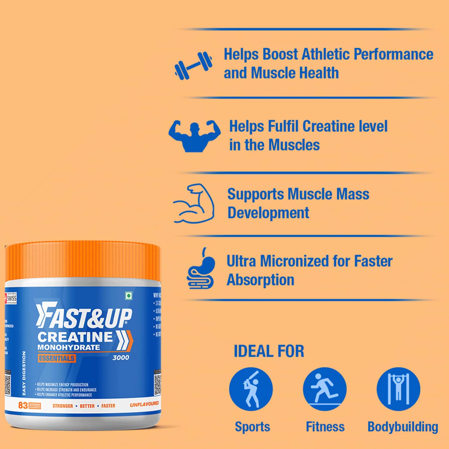Buy FAST&UP CREATINE MONOHYDRATE ESSENTIALS-FOR LONGER WORKOUT,MUSCLE ...