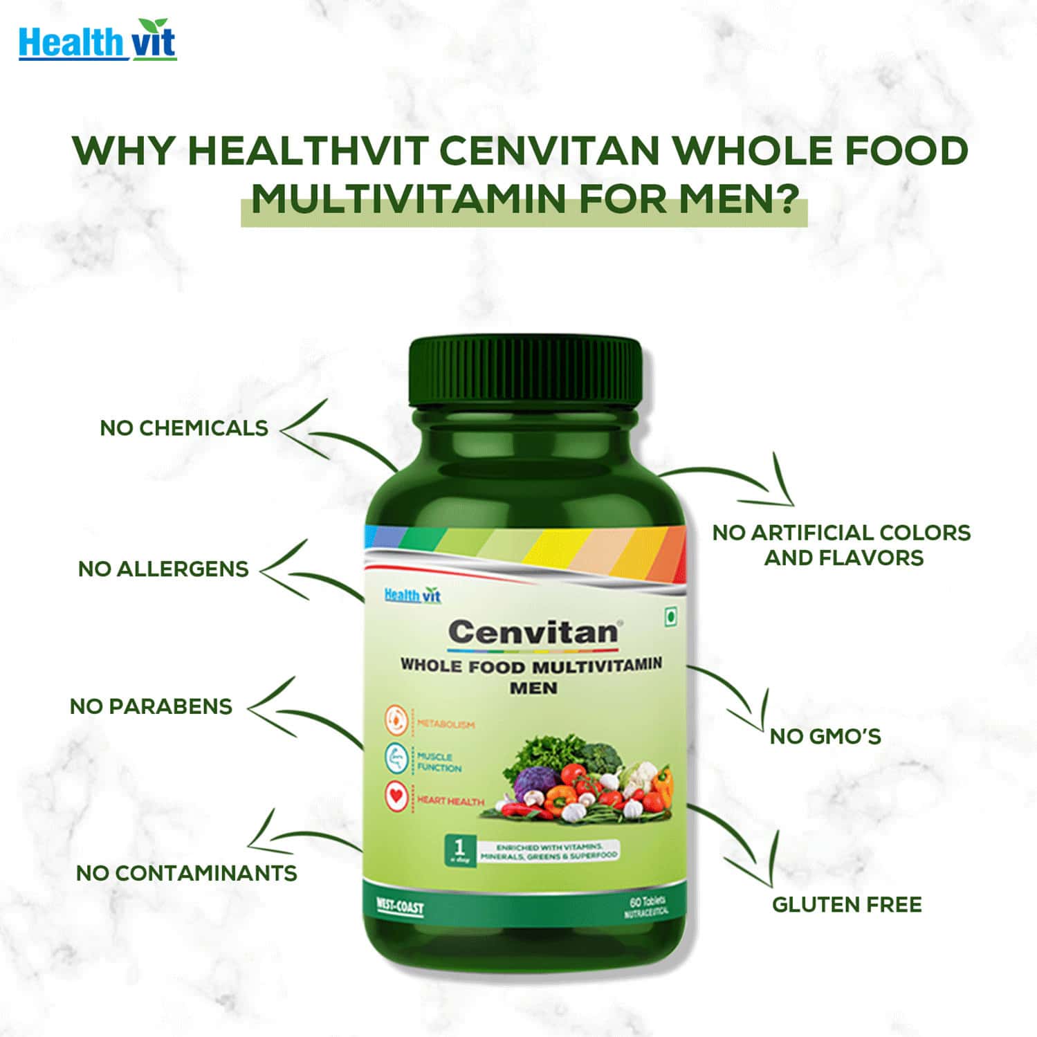 Buy HEALTHVIT CENVITAN PLANT BASED WHOLE FOOD MULTIVITAMIN FOR MEN 60 ...