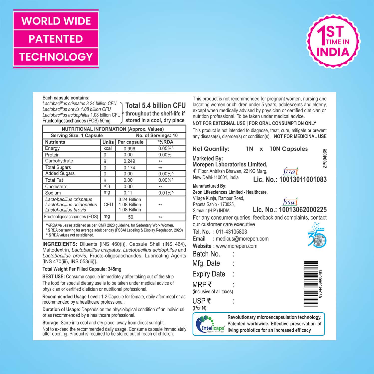 Buy MOREPEN INTEBACT GYN CAPSULES - 10 VEG CAPSULES Online & Get Upto ...