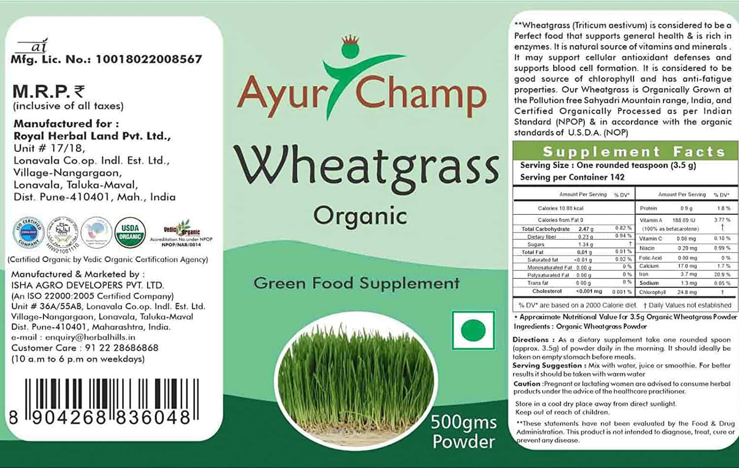 Buy AYUR CHAMP - PACK OF 5 - ORGANIC WHEATGRASS SUPERFOOD MULTI ...