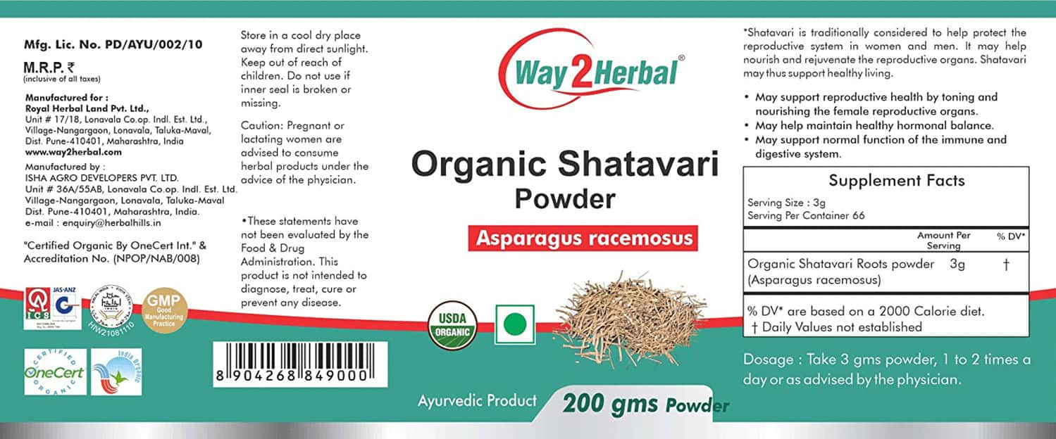 Buy WAY2HERBAL ORGANIC SHATAVARI POWDER 200 GRAM - PACK OF 2 Online ...