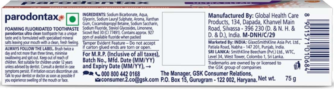Buy PARODONTAX ULTRA CLEAN TOOTHPASTE FOR DAILY PROTECTION AGAINST GUM ...