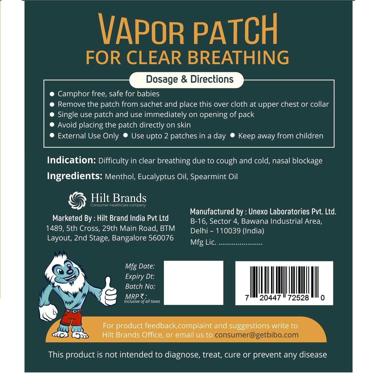 Buy BIBO CLEAR VAPOUR PATCH - A HANDS' FREE INHALER - 3 PACKS - 15 ...