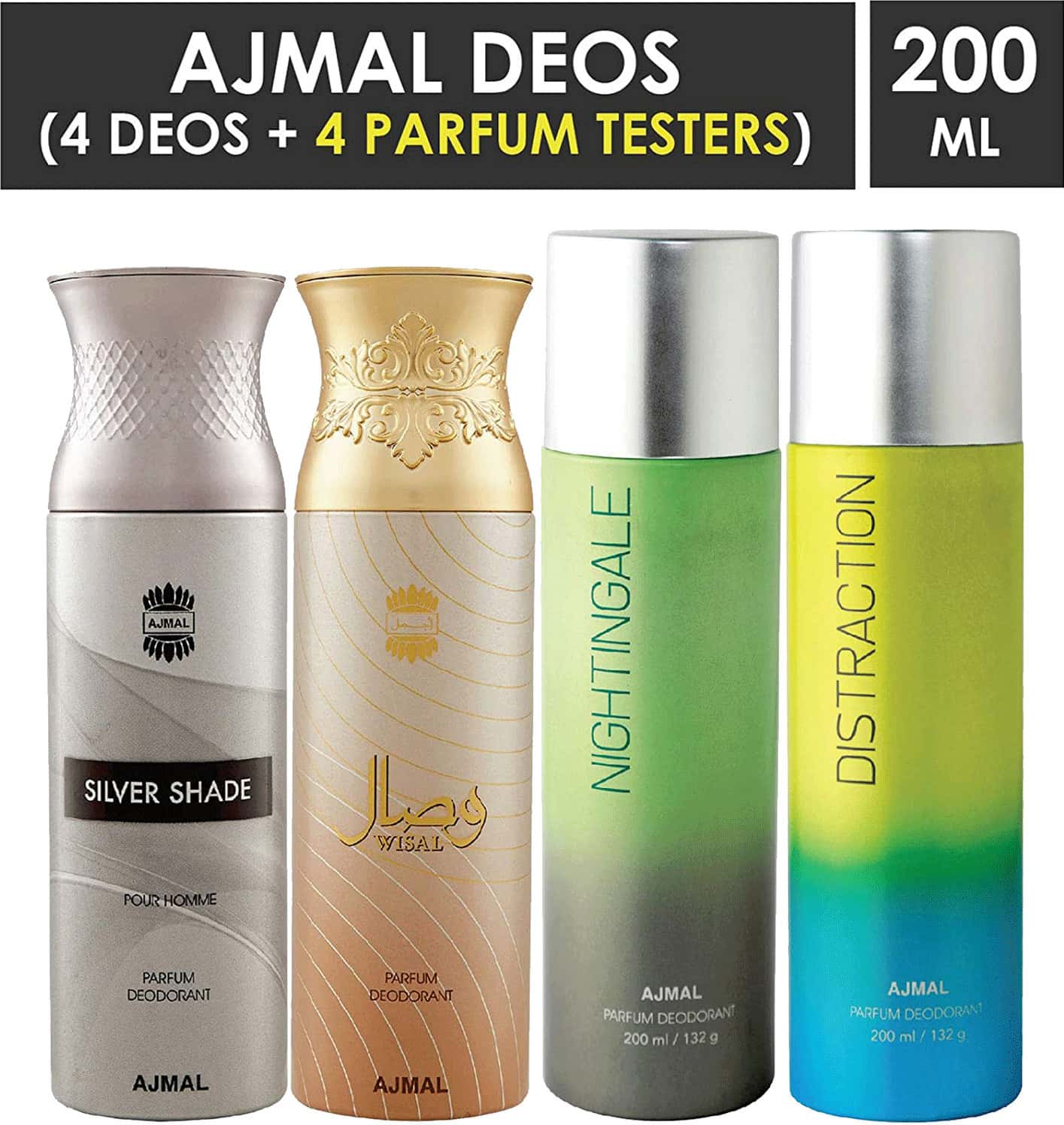 Buy AJMAL 1 SILVER SHADE FOR MEN 1 WISAL FOR WOMEN 1 NIGHTINGALE 1 ...