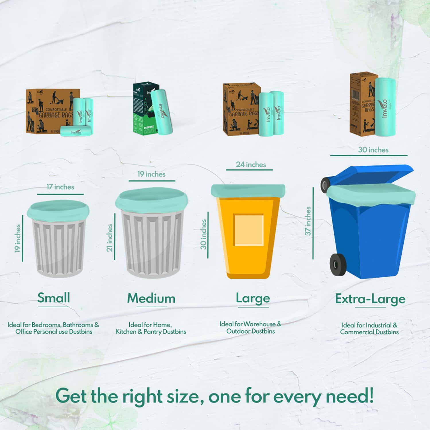 Buy IMVELO 100% COMPOSTABLE GARBAGE BAG | 45 BAGS (3 ROLLS) 17 X 19 ...