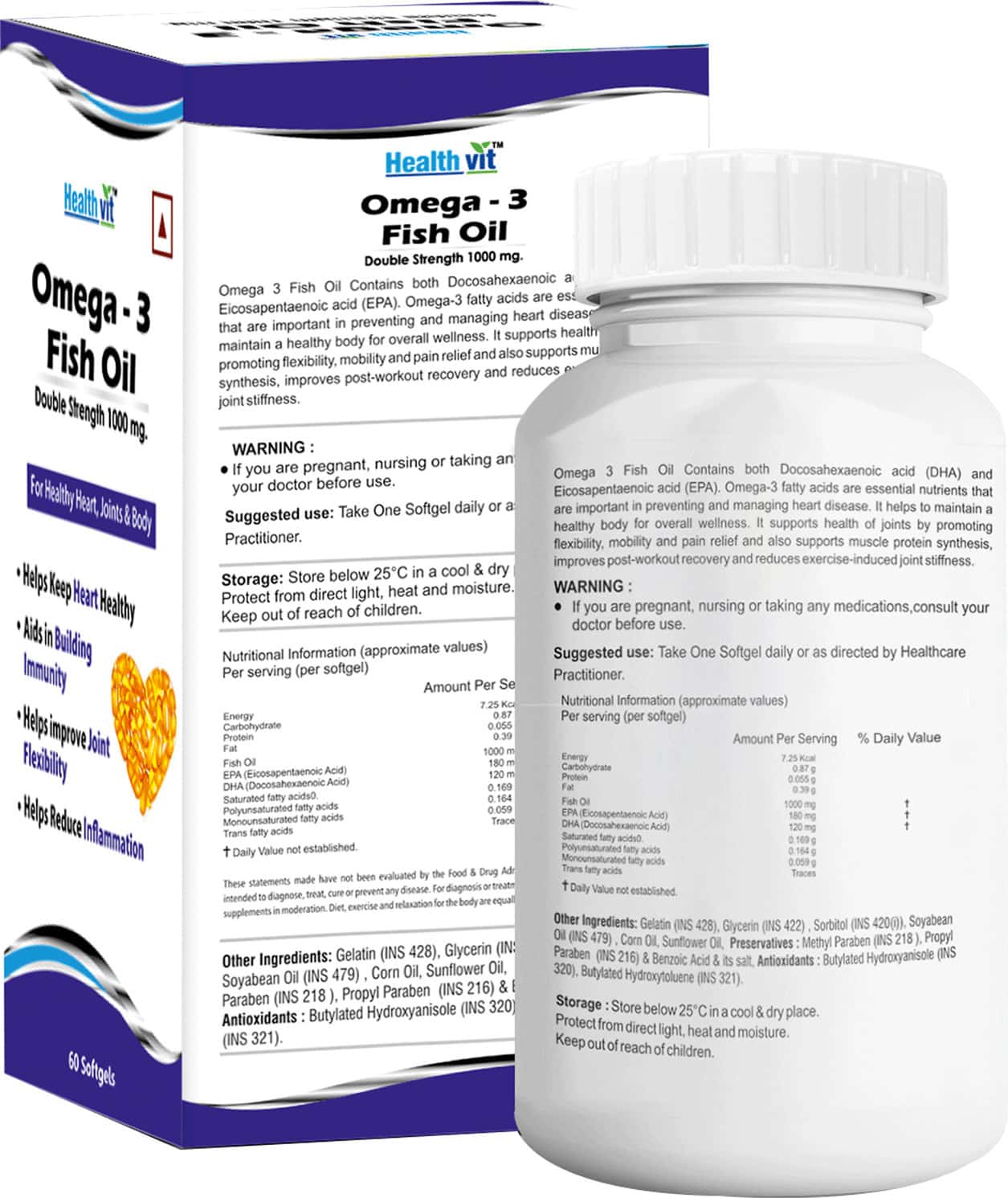 Buy HEALTHVIT OMEGA-3 FISH OIL 1000MG DOUBLE STRENGTH 160MG EPA 120MG ...