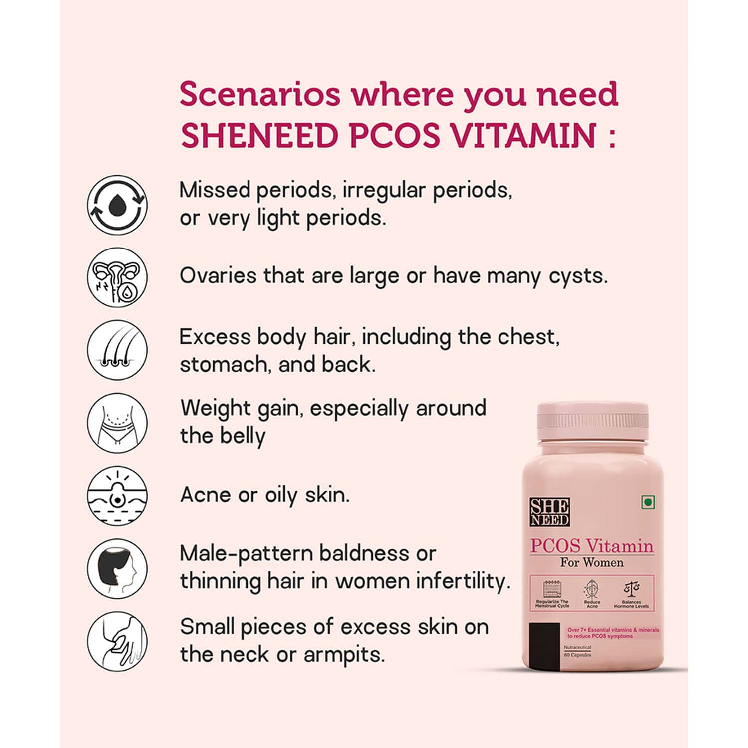 Buy SHENEED PCOS VITAMIN FOR WOMEN FOR ACNE, FACIAL HAIR-MYO-INOSITOL ...