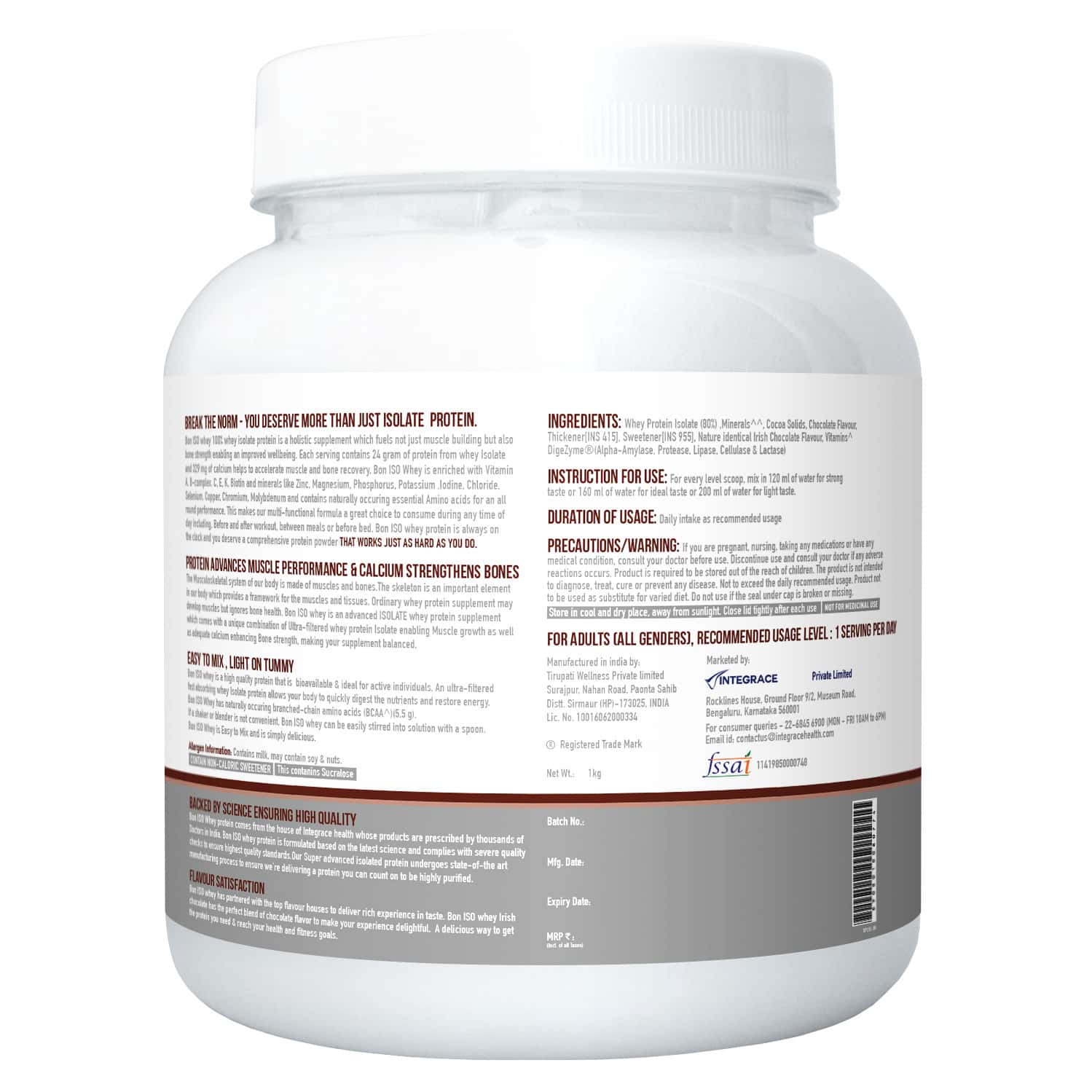 Buy BON ISO WHEY 100% PROTEIN ISOLATE|1 KG 33 SERVINGS |MUSCLE STRENGTH ...