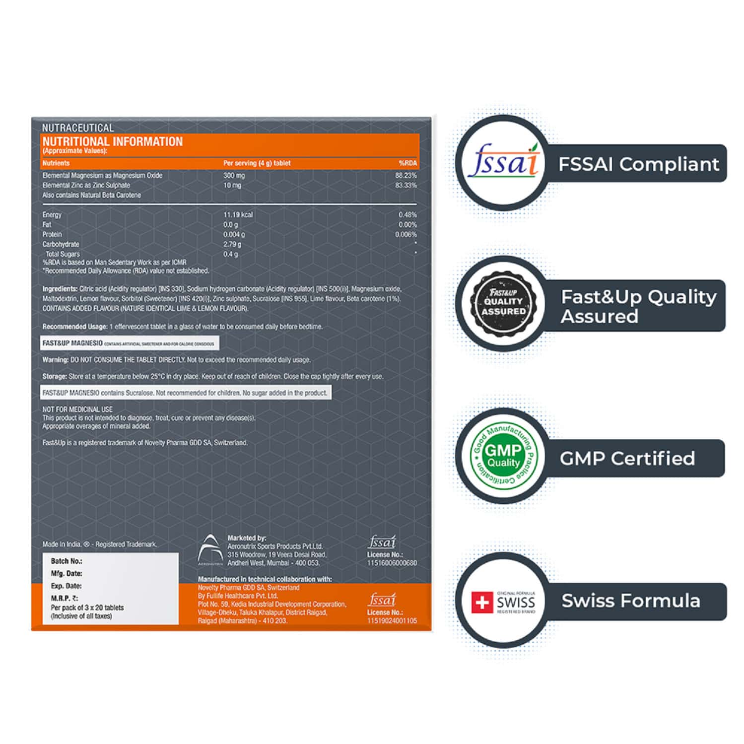 Buy FAST&UP MAGNESIUM SUPPLEMENT +ZINC ANTI STRESS MUSCLE RECOVERY ...