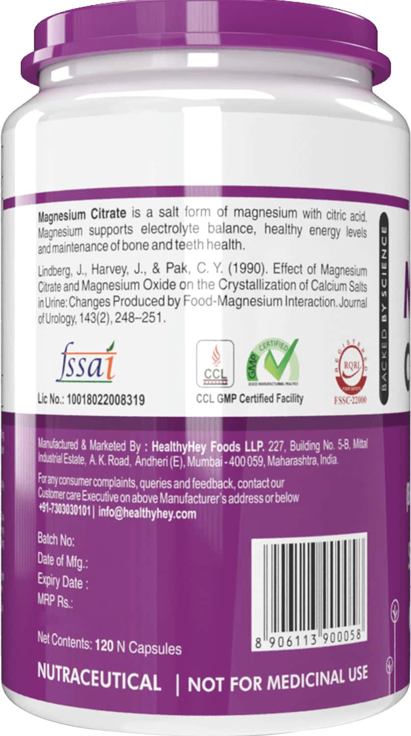 Buy HEALTHYHEY NUTRITION MAGNESIUM CITRATE - 120 VEGETABLE CAPSULES ...